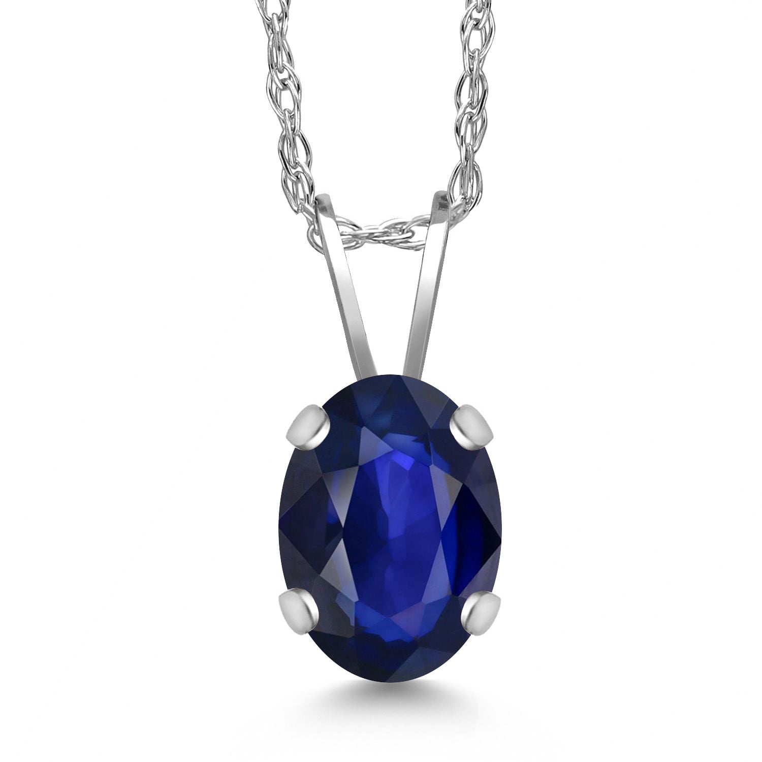 Gem Stone King 0.57 Ct Oval Blue Sapphire 14K White Gold Pendant with ...