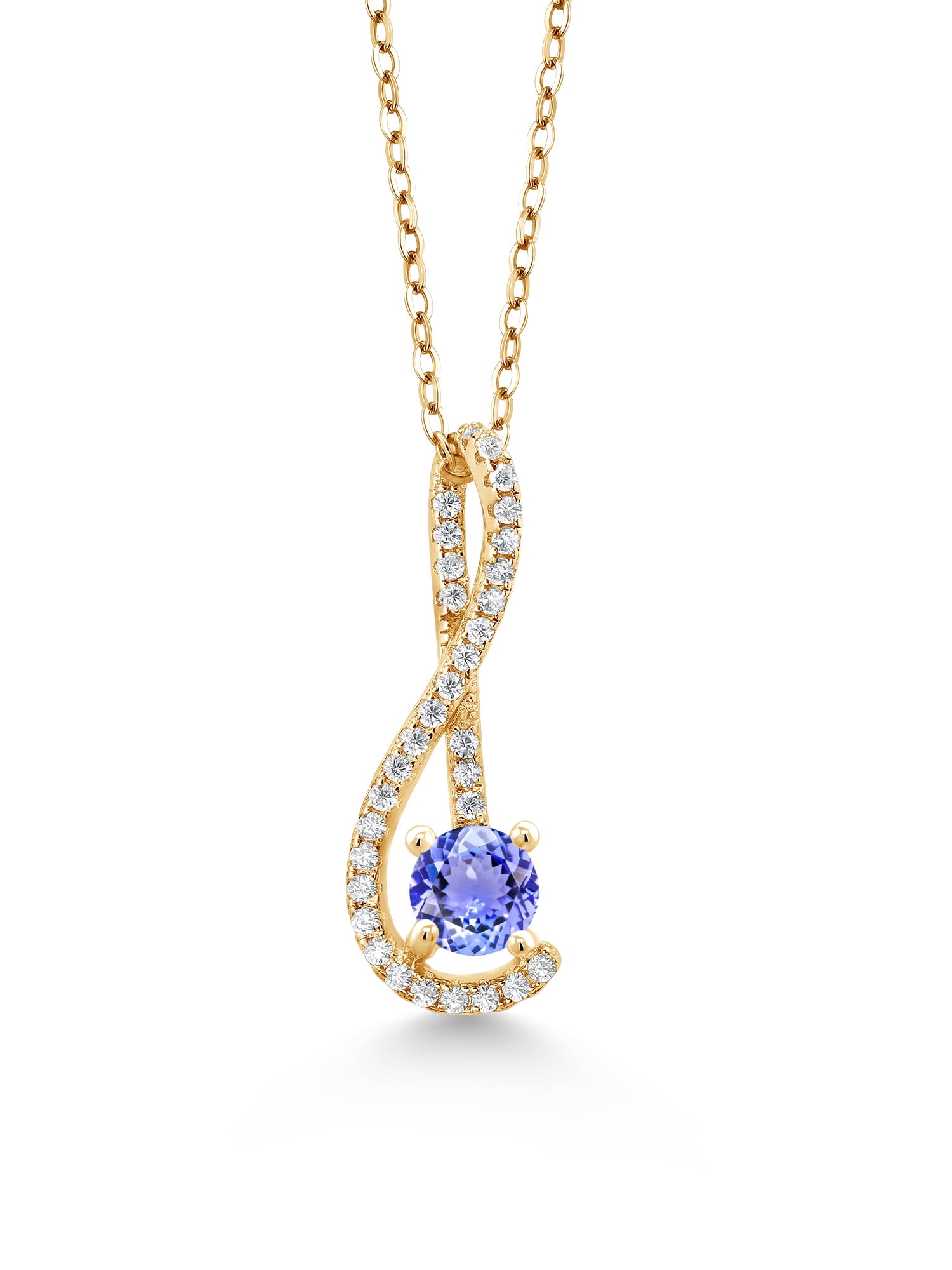 Gem Stone King 0.72 Ct Blue Tanzanite White Created Sapphire 18K Yellow Gold Plated Silver ...
