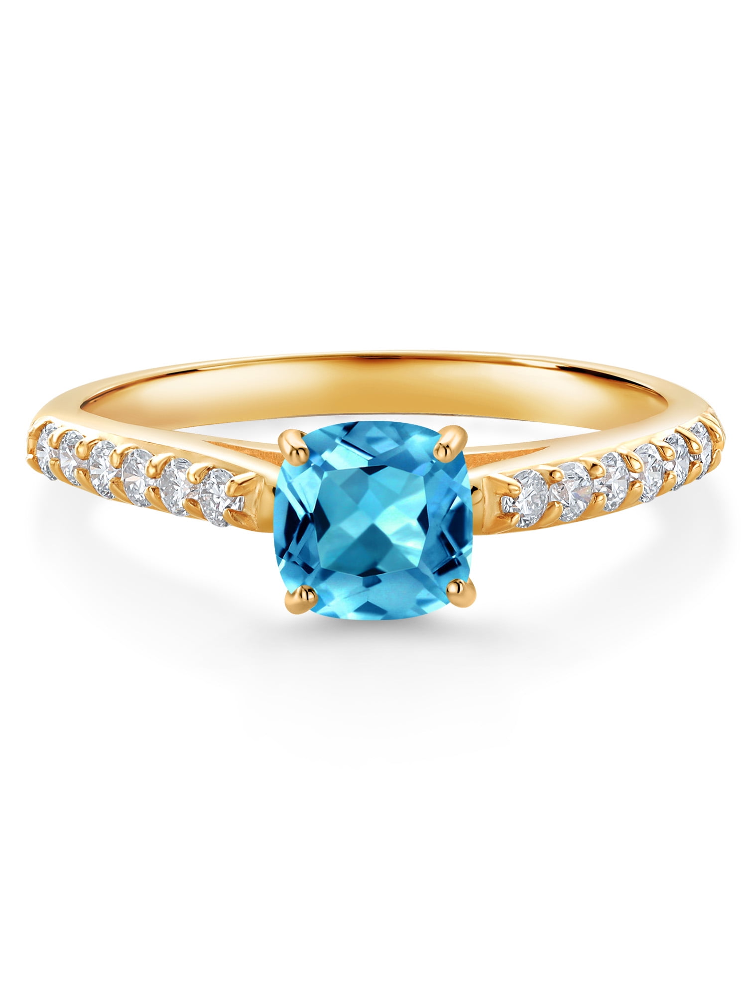 Gem Stone King 0.83 Ct Cushion Swiss Blue Topaz G/H Lab Grown Diamond ...