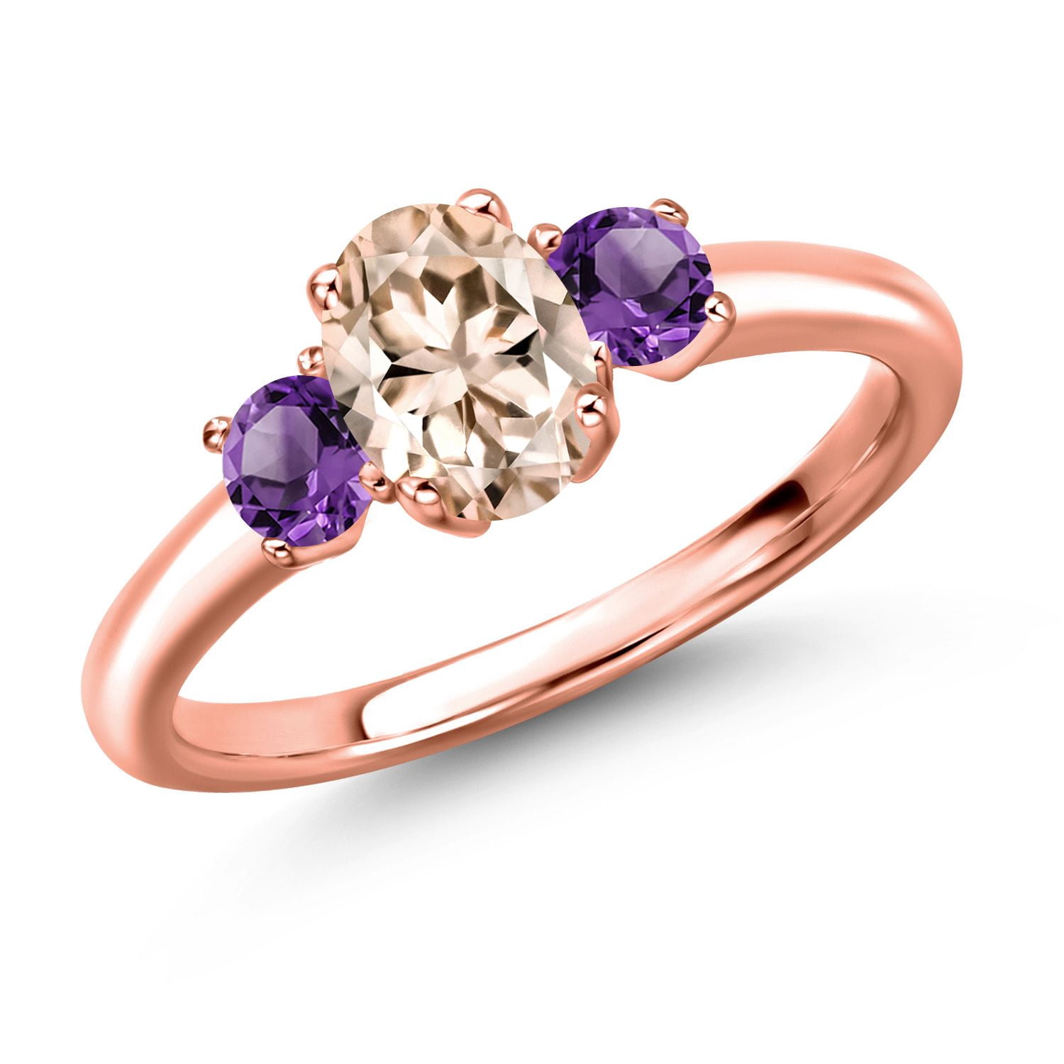 Gem Stone King 18K Rose Gold Plated Silver Peach Morganite and Purple ...