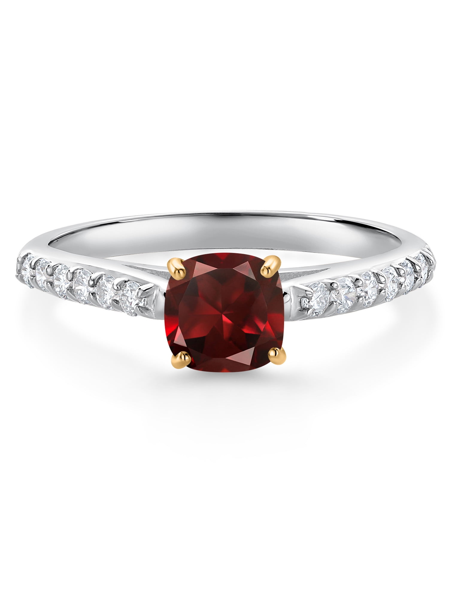 Gem Stone King 0.98 Ct Red Garnet G/H Lab Grown Diamond 10K White and ...