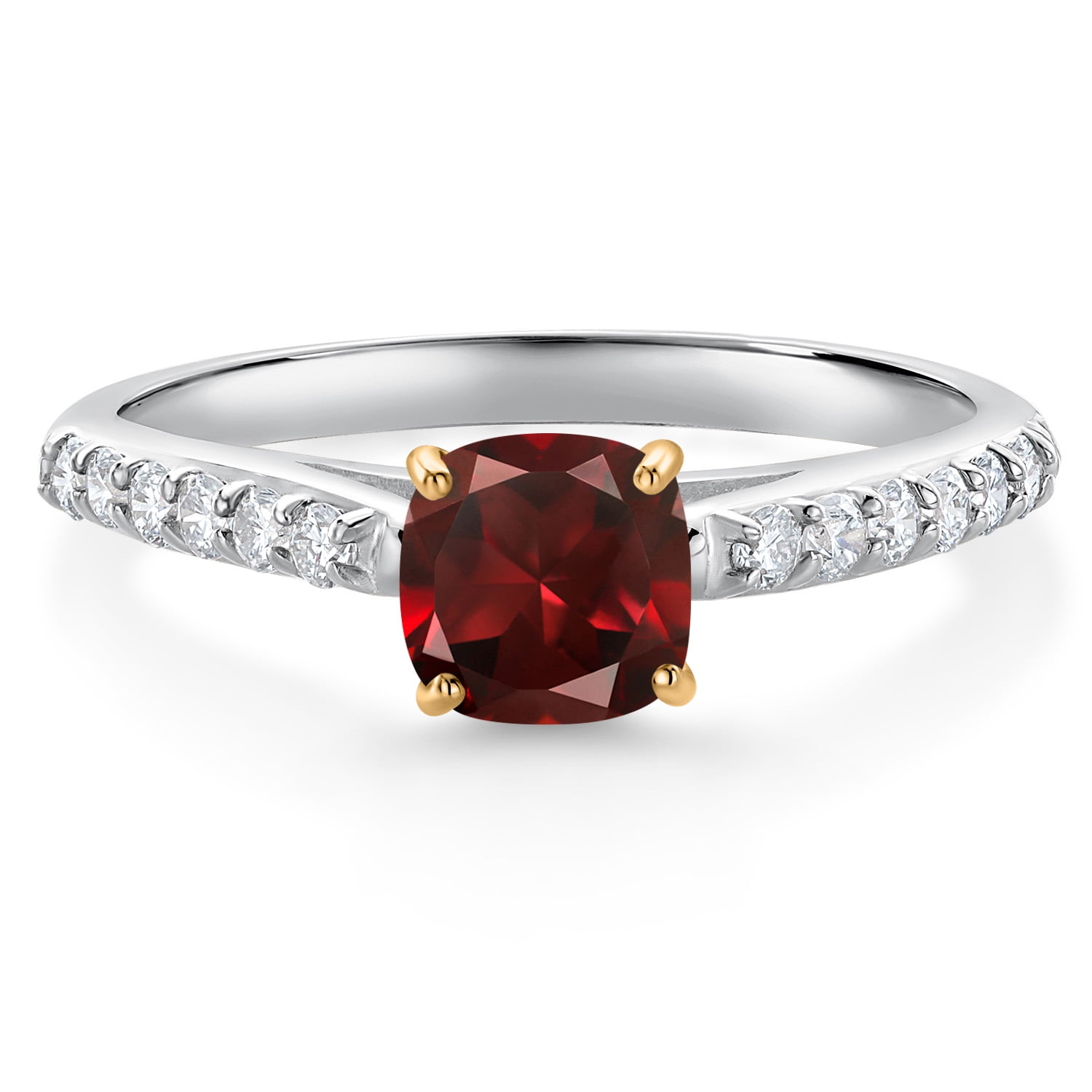 Gem Stone King 0.98 Ct Red Garnet G/H Lab Grown Diamond 10K White and Yellow Gold Engagement ...