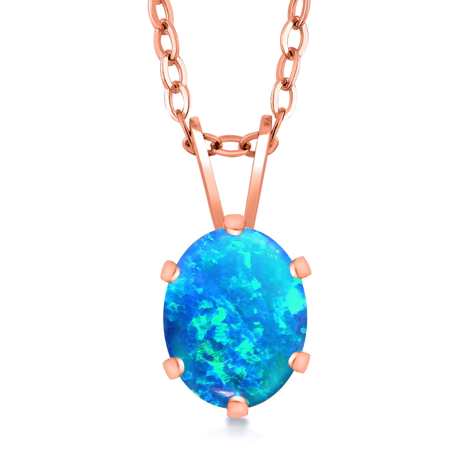 Gem Stone King 1.06 Ct Oval Cabochon Blue Simulated Opal 18K Rose Gold ...