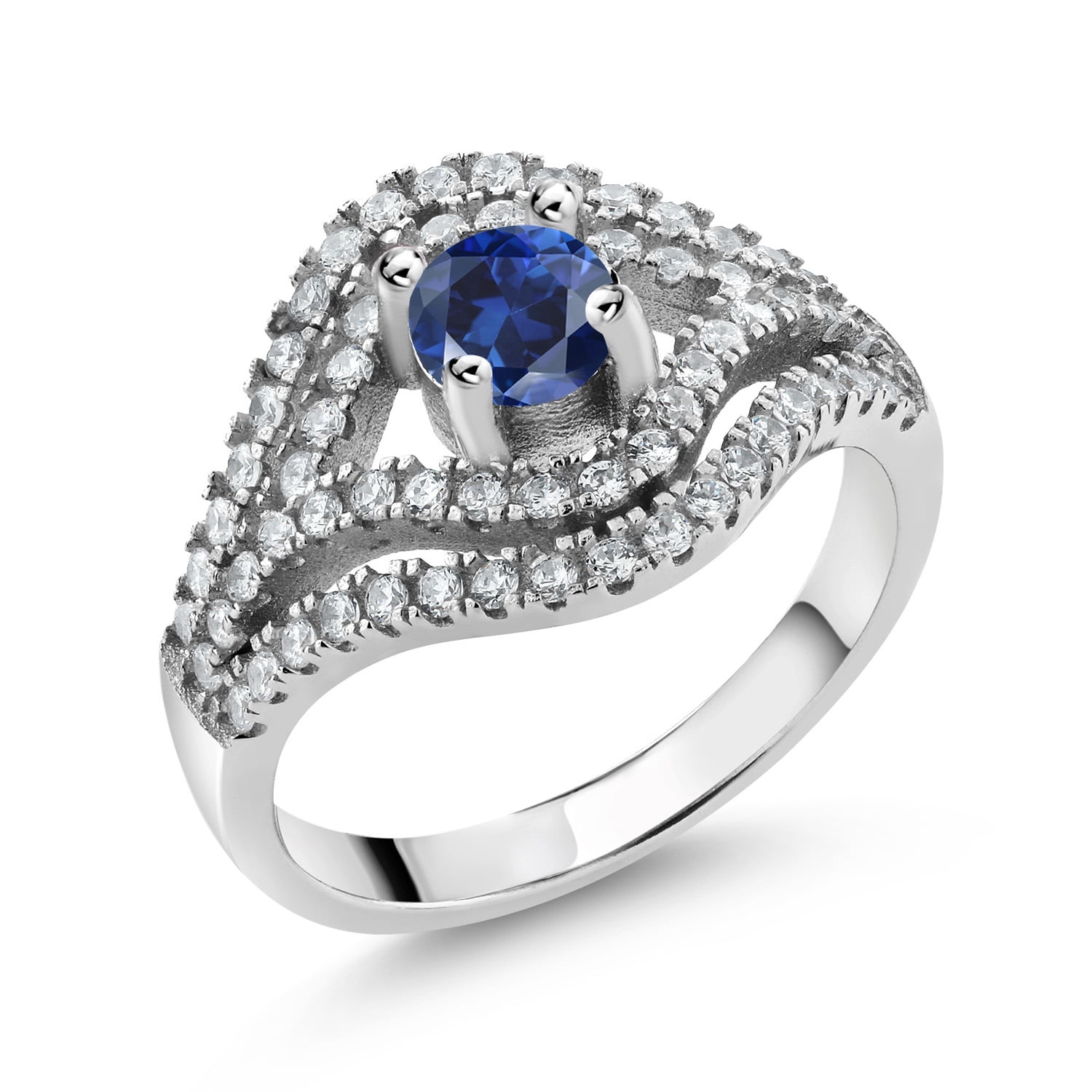 Gem Stone King 1.18 Ct Round Blue Created Sapphire 925 Sterling Silver ...