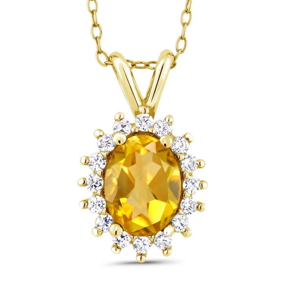 Gem Stone King 1.34 Ct Oval Yellow Citrine 14K Yellow Gold Pendant ...