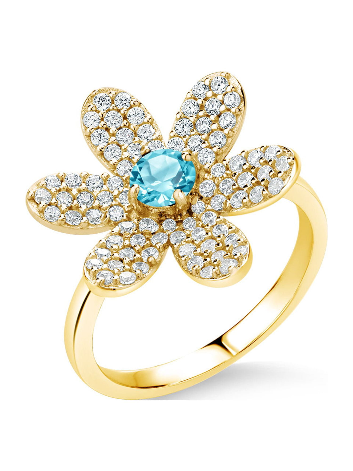 Gem Stone King 1.34 Ct Round Swiss Blue Topaz Keren Hanan ART 18K ...