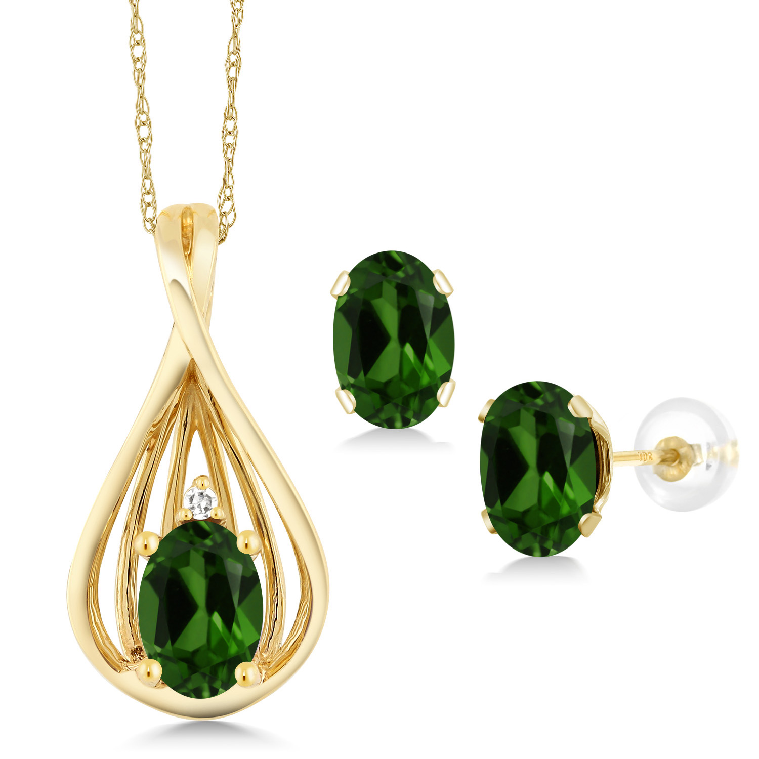 Gem Stone King 1.66 Ct Green Chrome Diopside White Diamond 10K Yellow ...