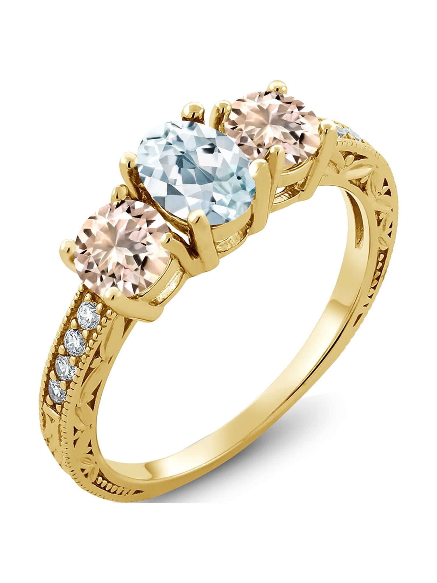 Gem Stone King 1.67 Ct Sky Blue Aquamarine Peach Morganite 18K Yellow Gold Plated Silver ...