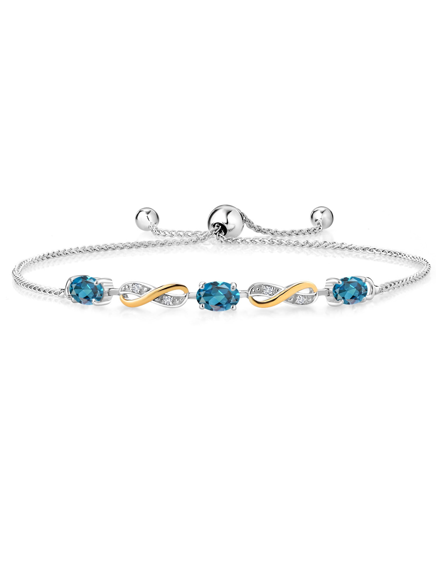 Gem Stone King 1.83 Ct Oval London Blue Topaz 925 Silver and 10K Yellow ...