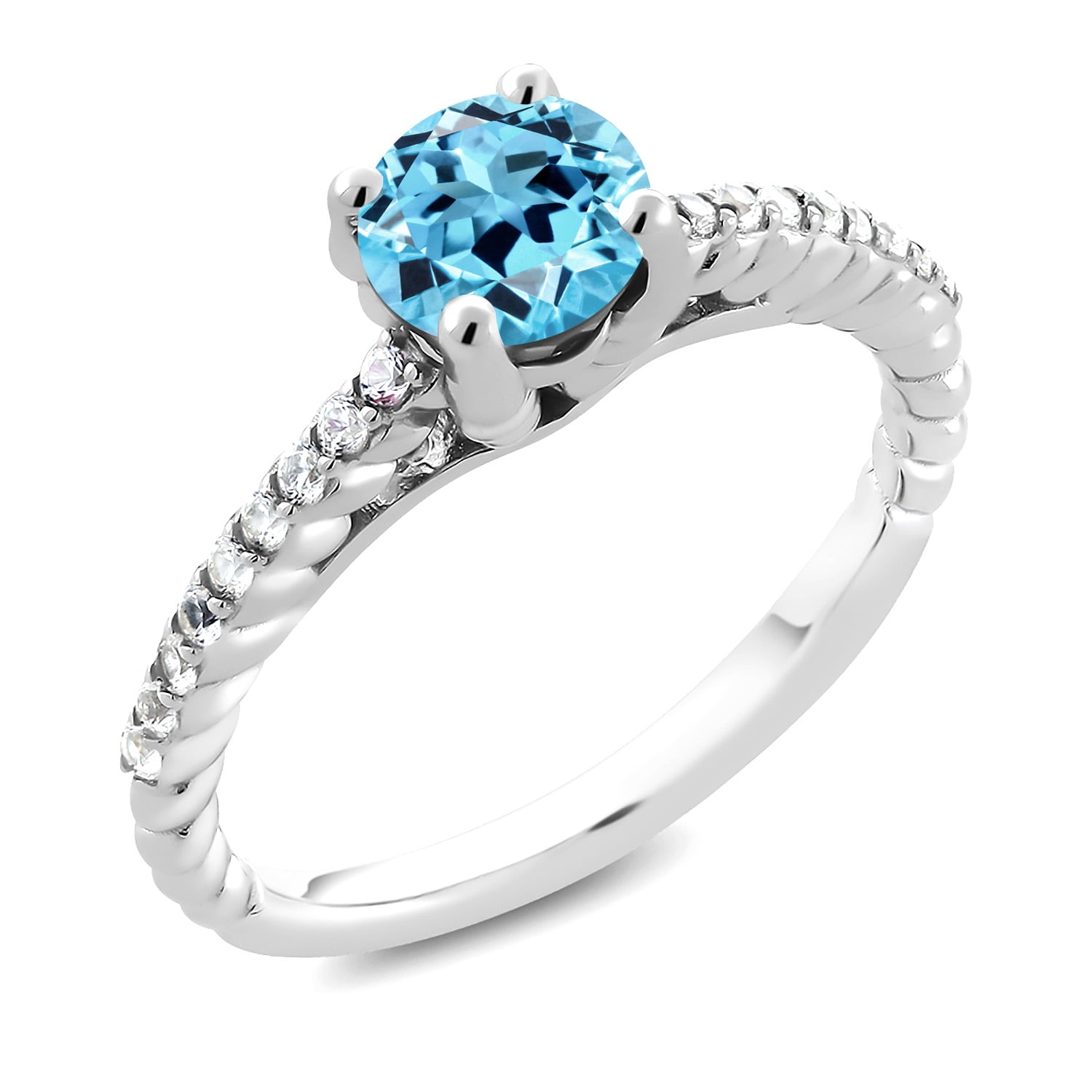 Gem Stone King 1.83 Ct Round Swiss Blue Topaz E-F Lab Grown Diamond 925 ...