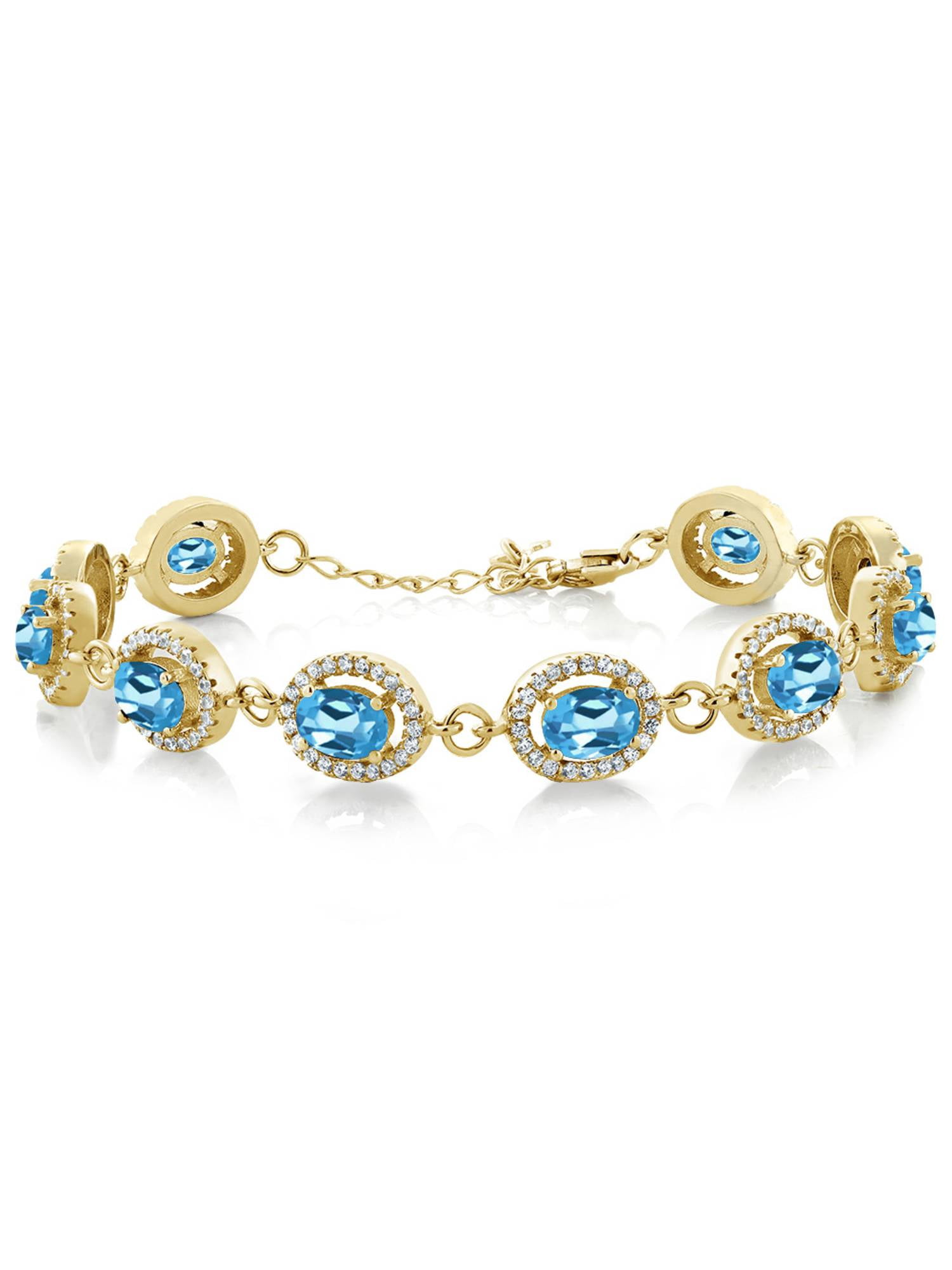 Gem Stone King 18K Yellow Gold Plated Silver Swiss Blue Topaz Tennis ...