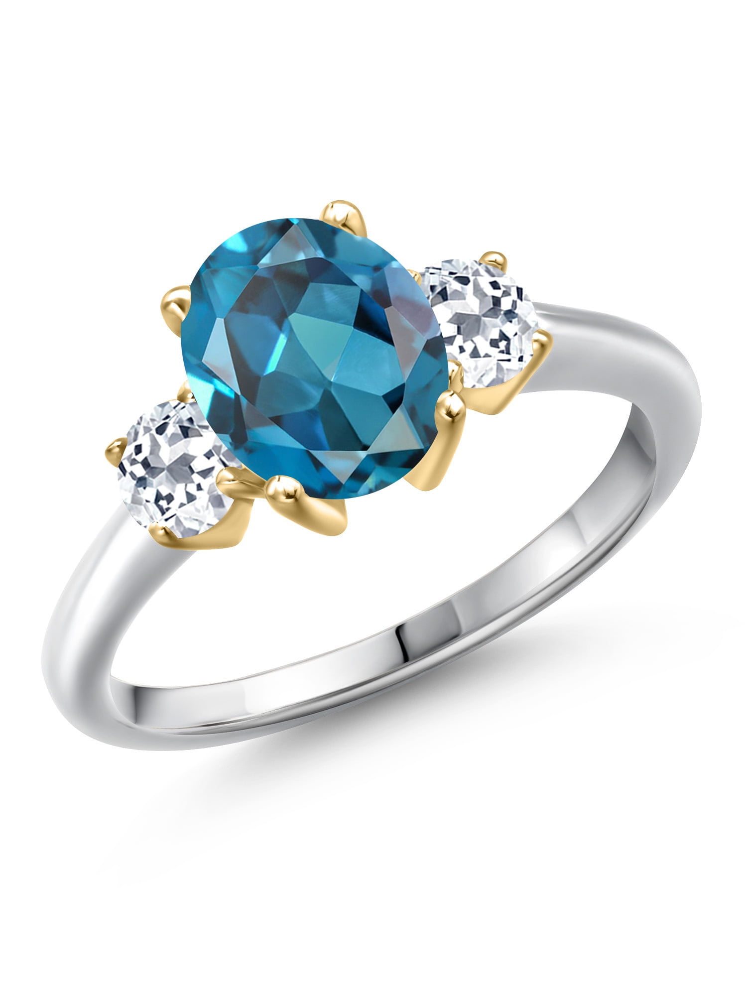 Gem Stone King 10K Two Tone Gold London Blue Topaz and White Topaz ...