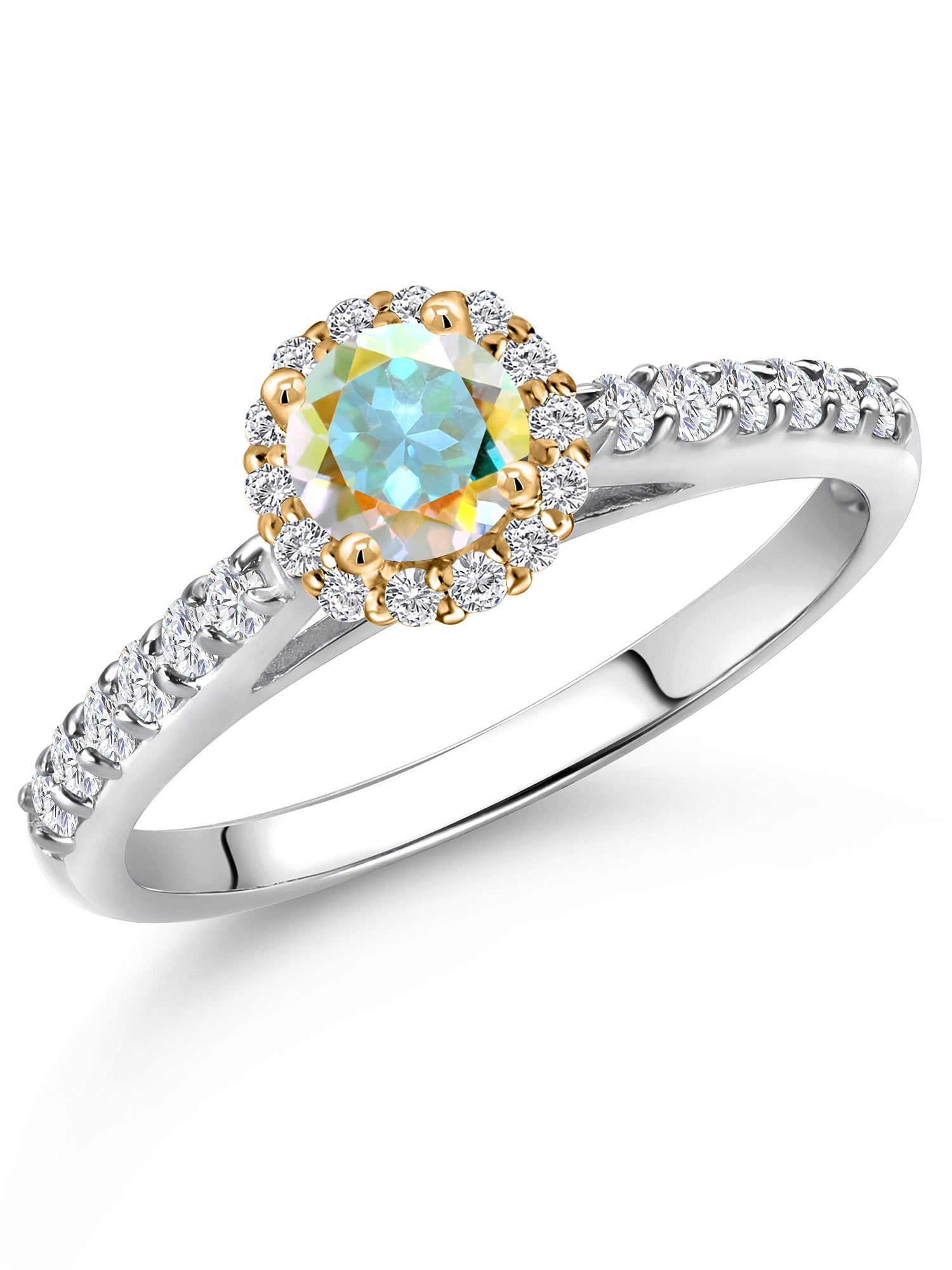 Gem Stone King 10K Two Tone Gold Mercury Mist Mystic Topaz and Lab ...