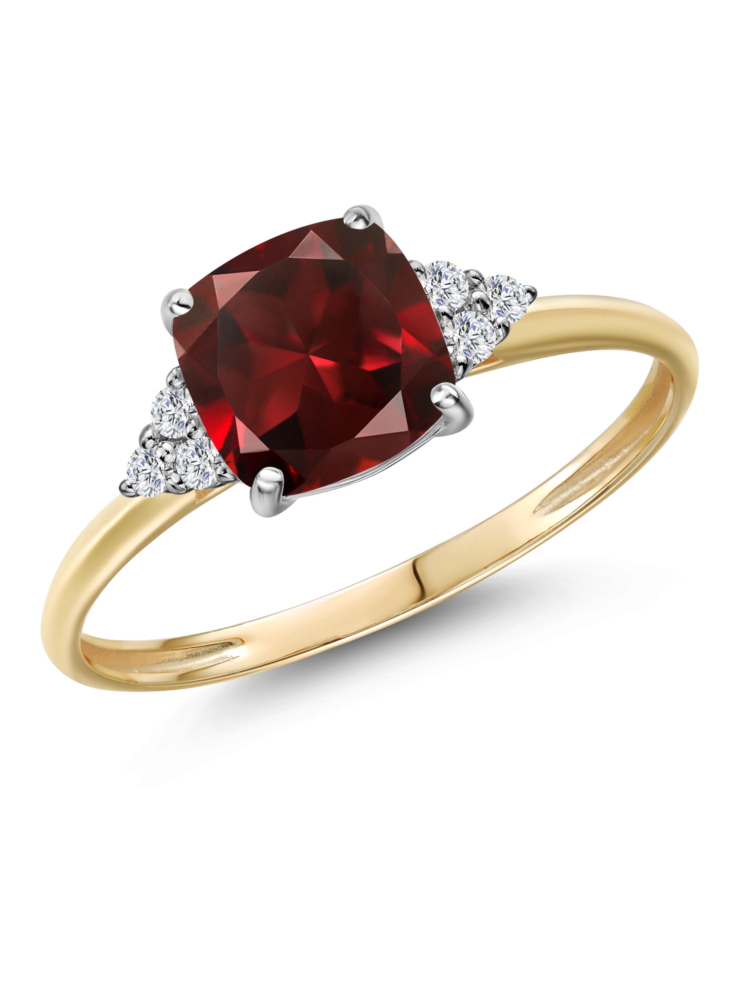 Gem Stone King 10K Two Tone Gold Red Garnet and White Lab Grown Diamond ...