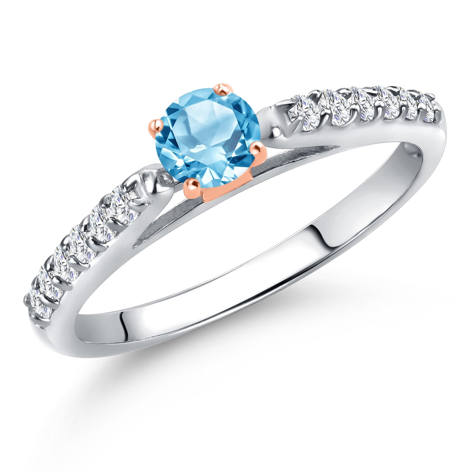 Gem Stone King 10K Two Tone Gold Swiss Blue Topaz and Lab Grown Diamond ...
