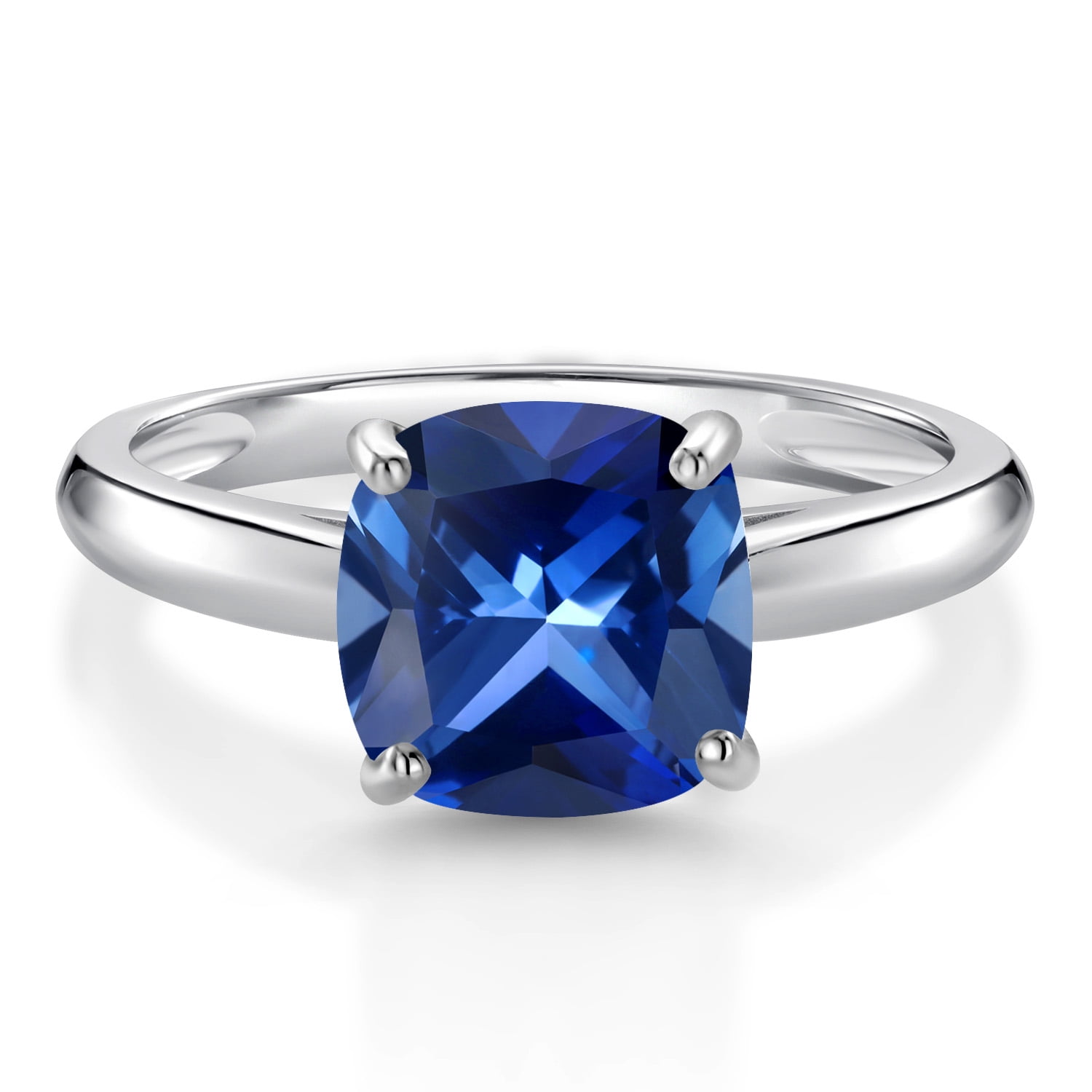 Gem Stone King 10K White Gold Blue Created Sapphire Solitaire ...