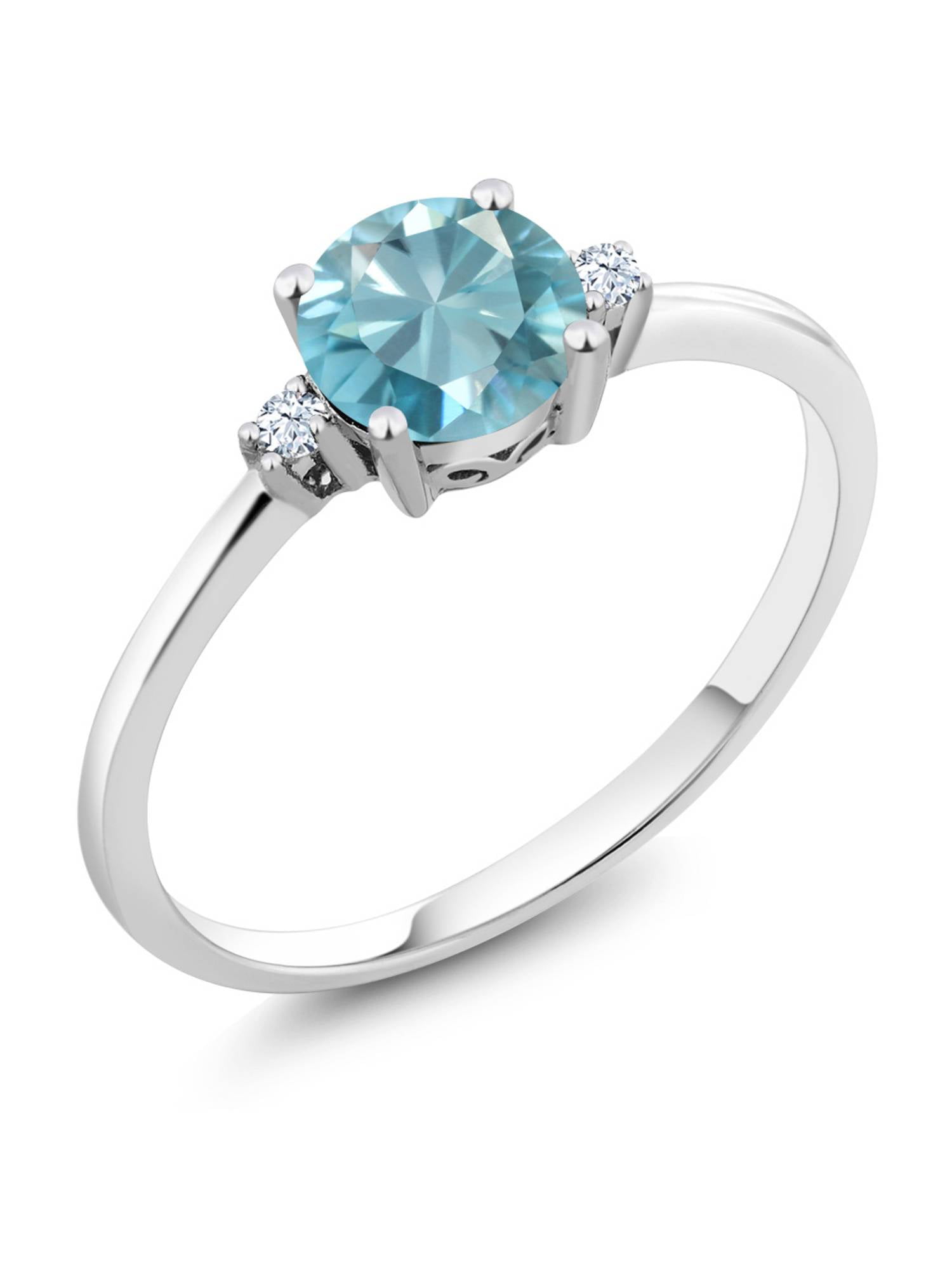 Gem Stone King 10K White Gold Blue Zircon and White Created Sapphire ...
