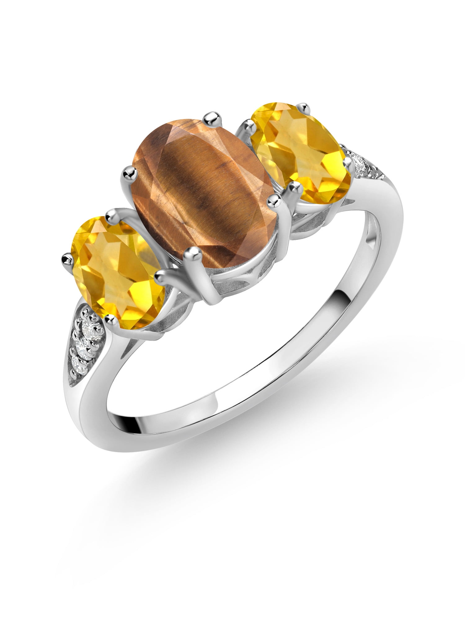 Gem Stone King 10K White Gold Brown Tiger Eye Yellow Citrine and White ...