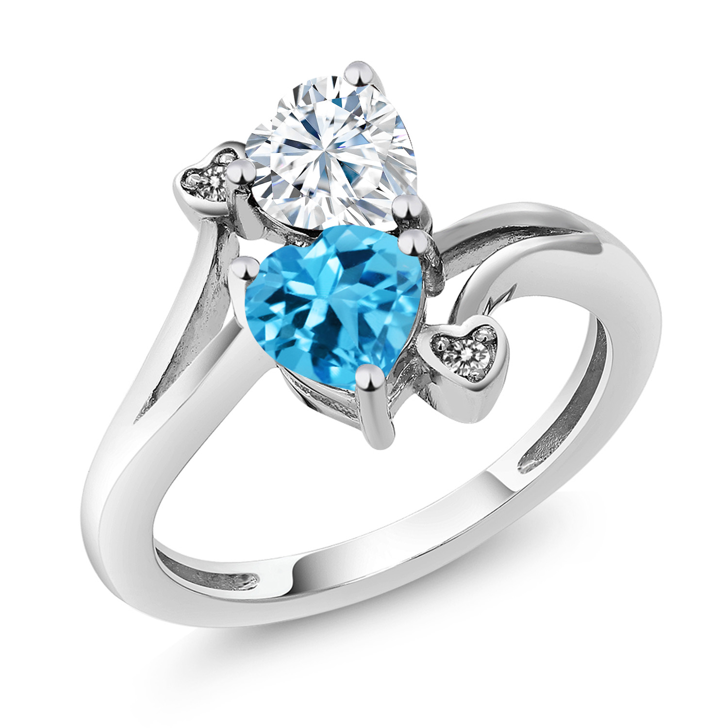 Gem Stone King 10K White Gold Diamond Accent Ring Heart Shape Swiss ...