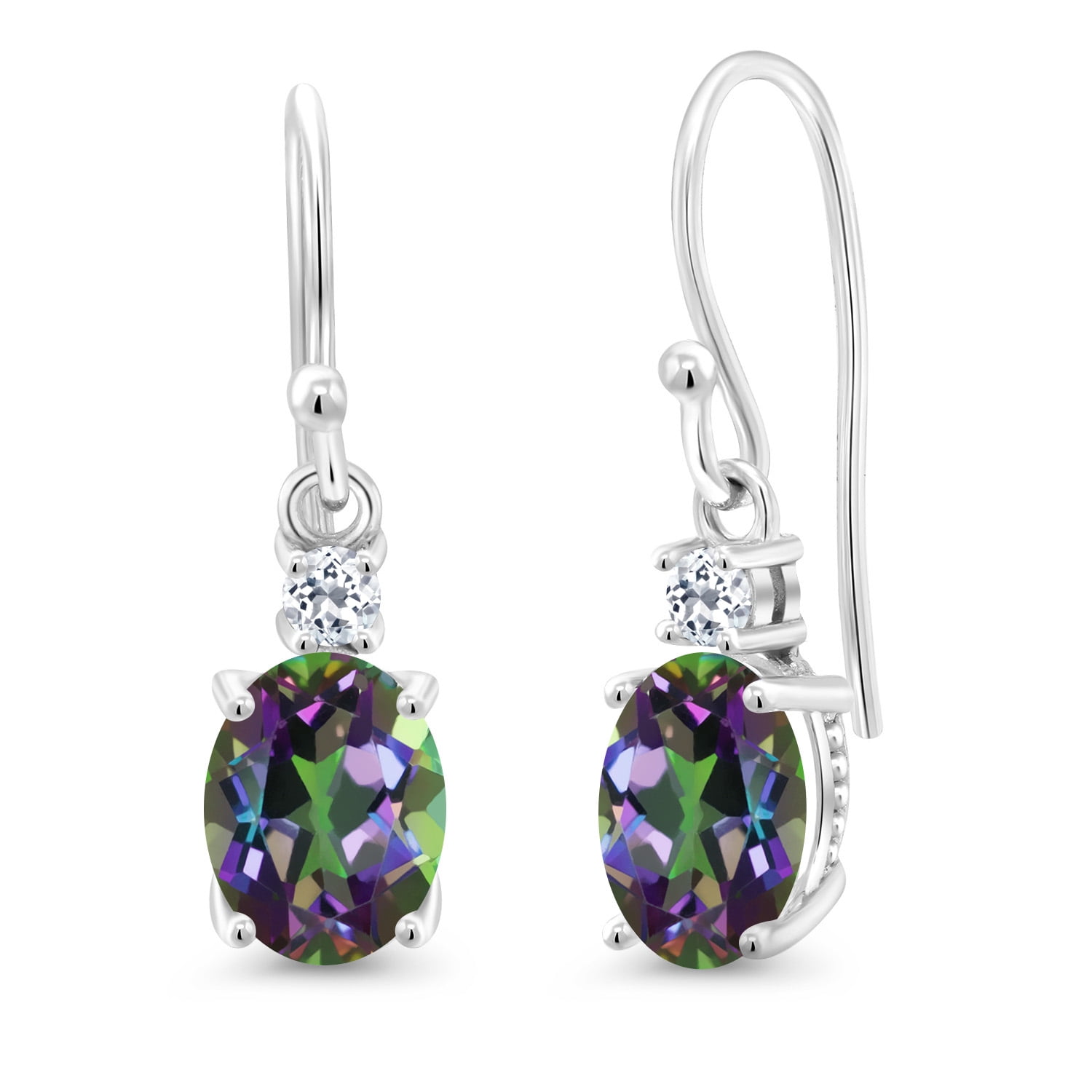 Gem Stone King 10K White Gold Green Mystic Topaz and White Topaz Dangle ...