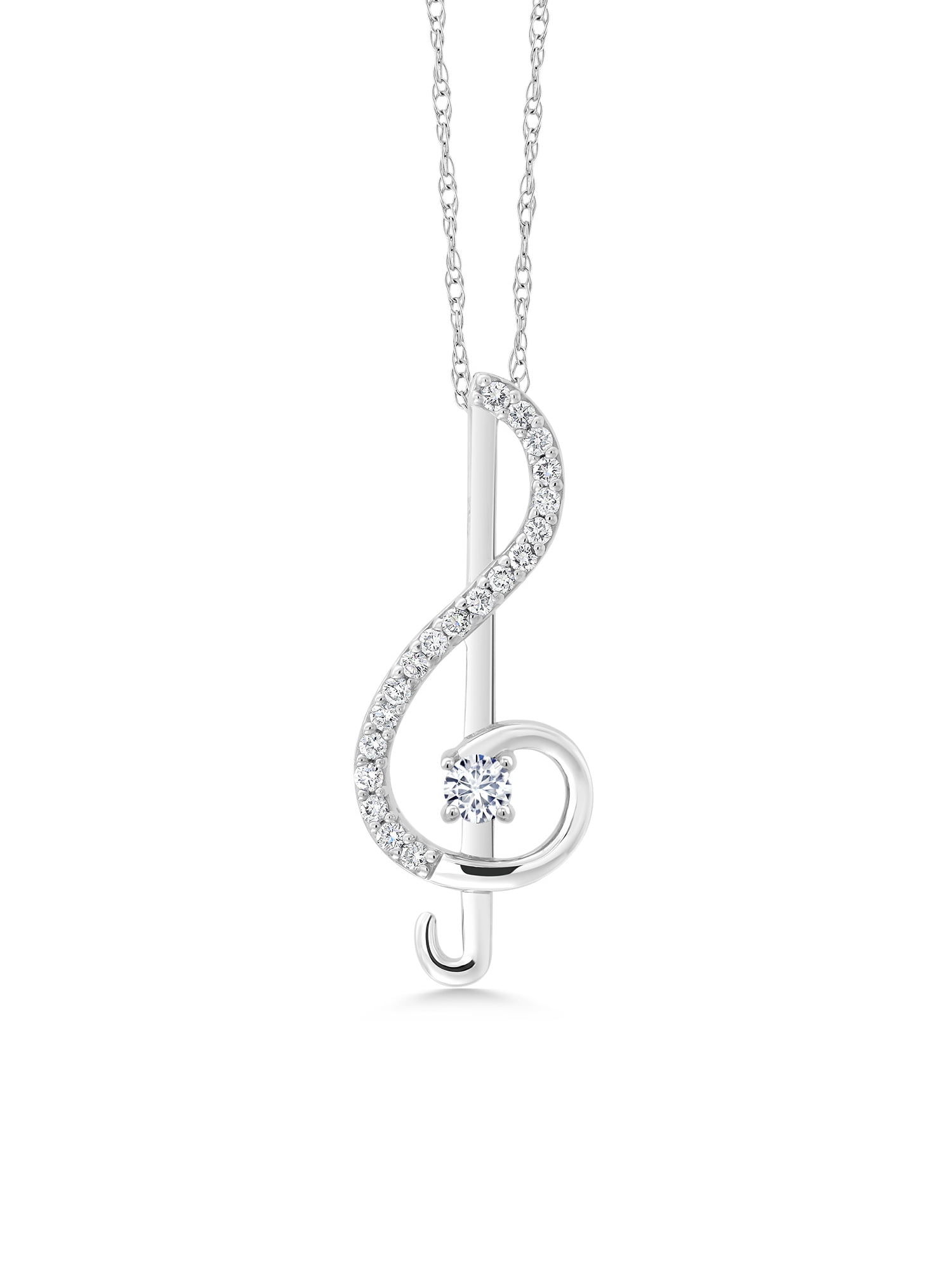 Gem Stone King 10K White Gold Lab Grown Diamond Treble Clef Pendant ...