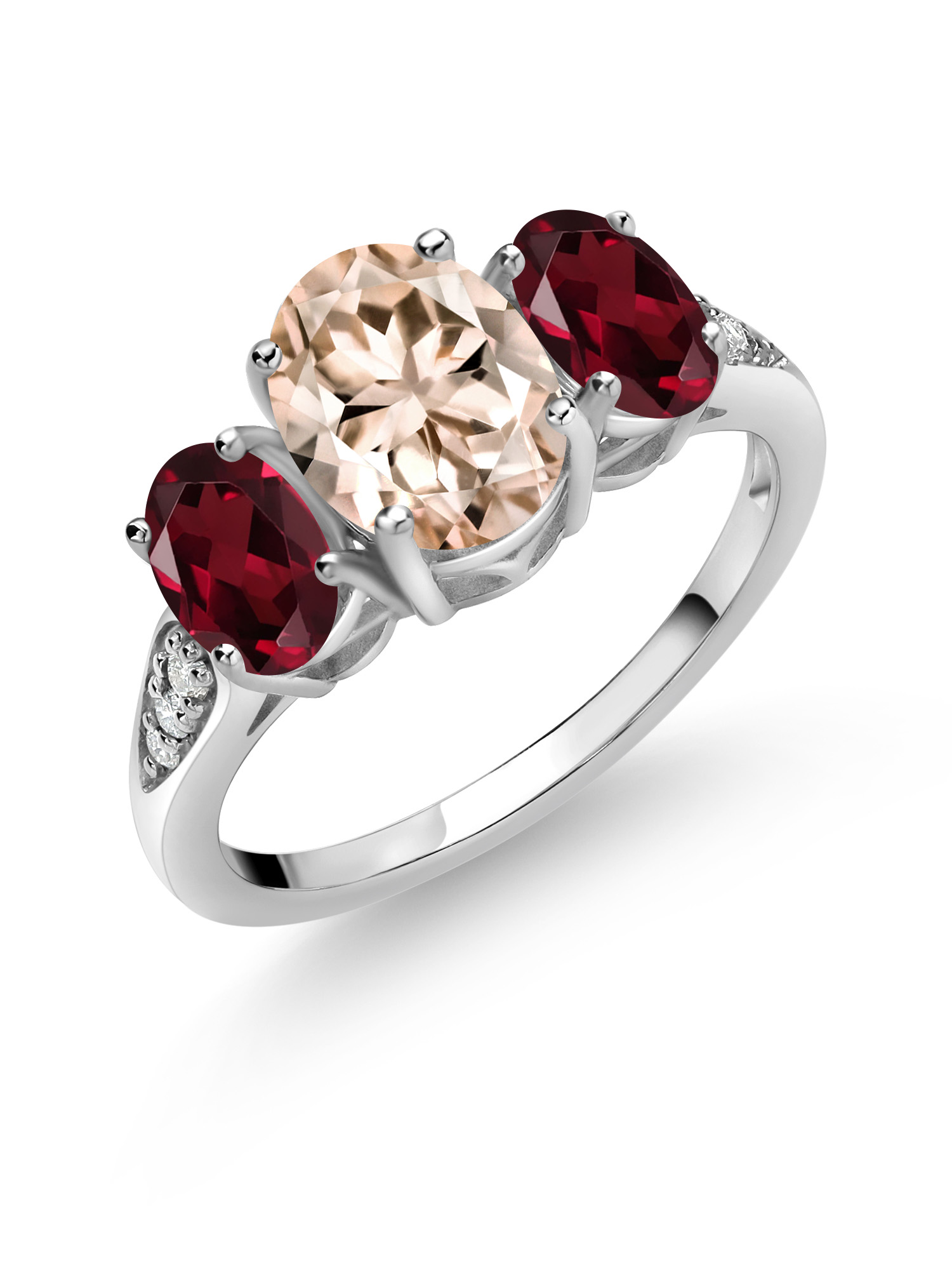 Gem Stone King 10K White Gold Morganite Peach Red Rhodolite Garnet and ...