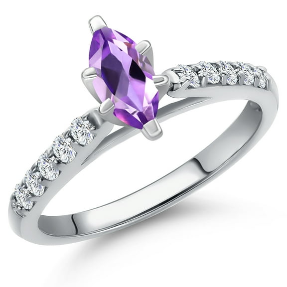 Gem Stone King 14K White Gold Purple Amethyst and Lab Grown Diamond ...
