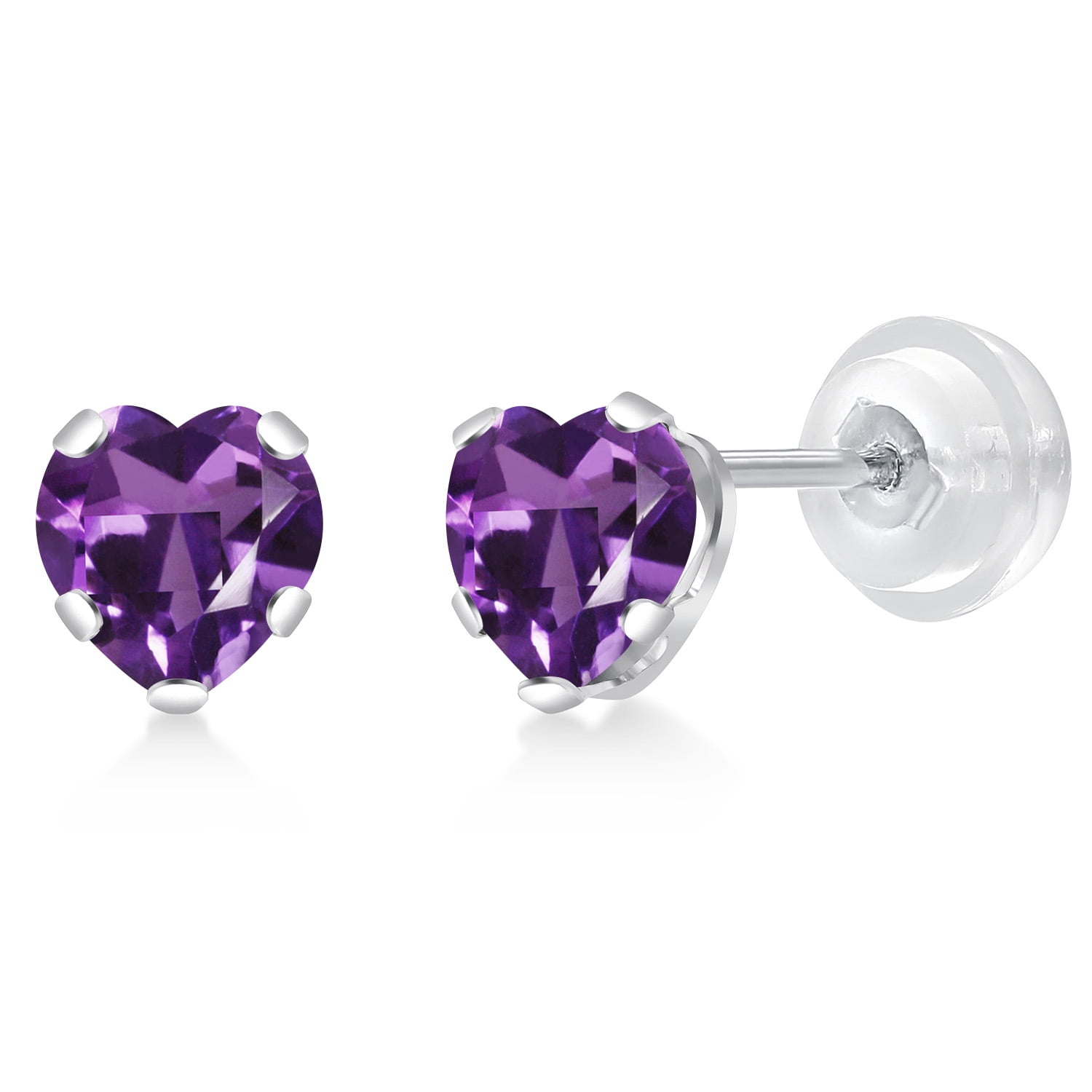 Gem Stone King 10K White Gold Purple Amethyst Stud Earrings for Women ...