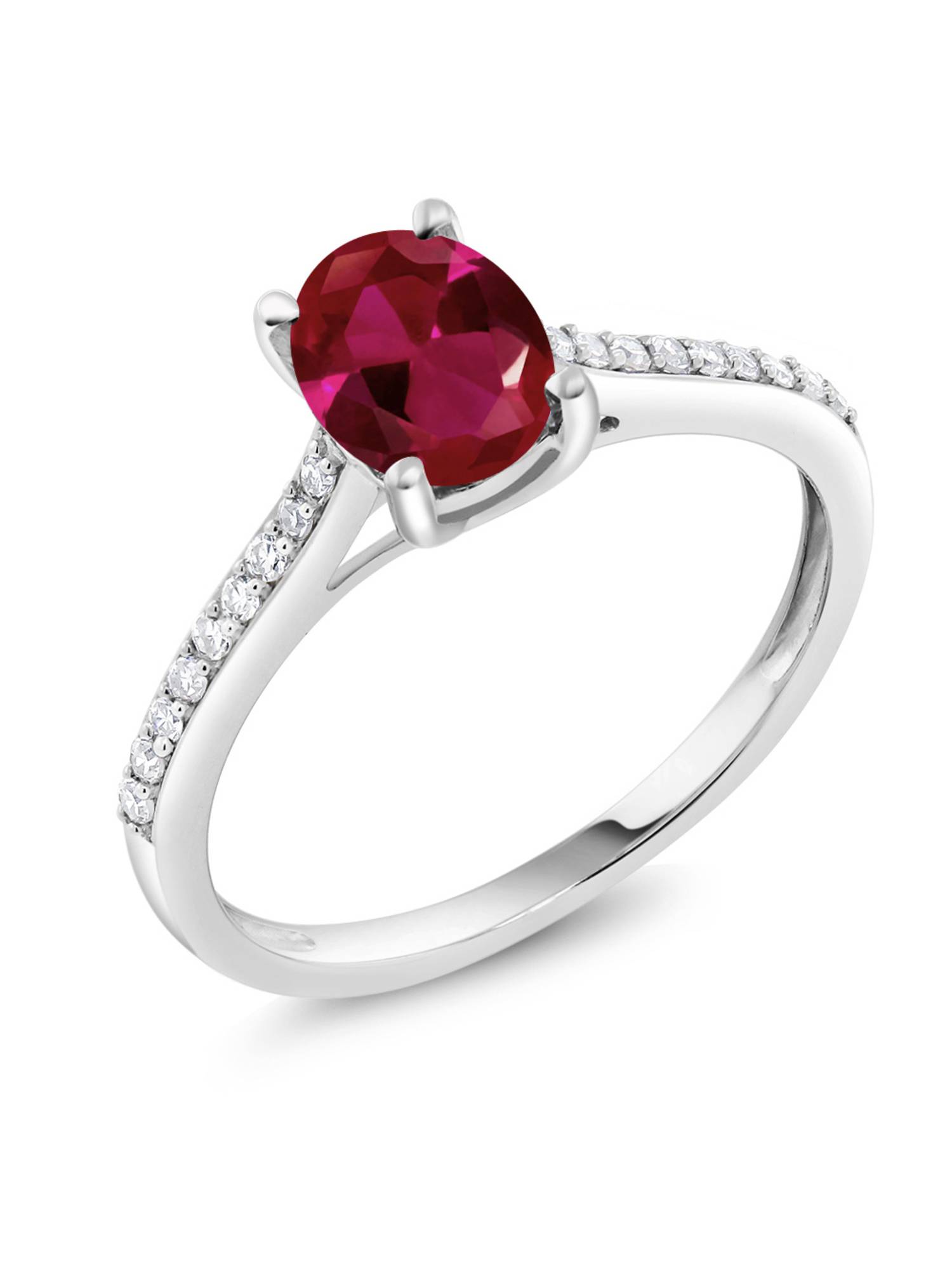 Gem Stone King 10K White Gold Red Created Ruby and White Diamond ...