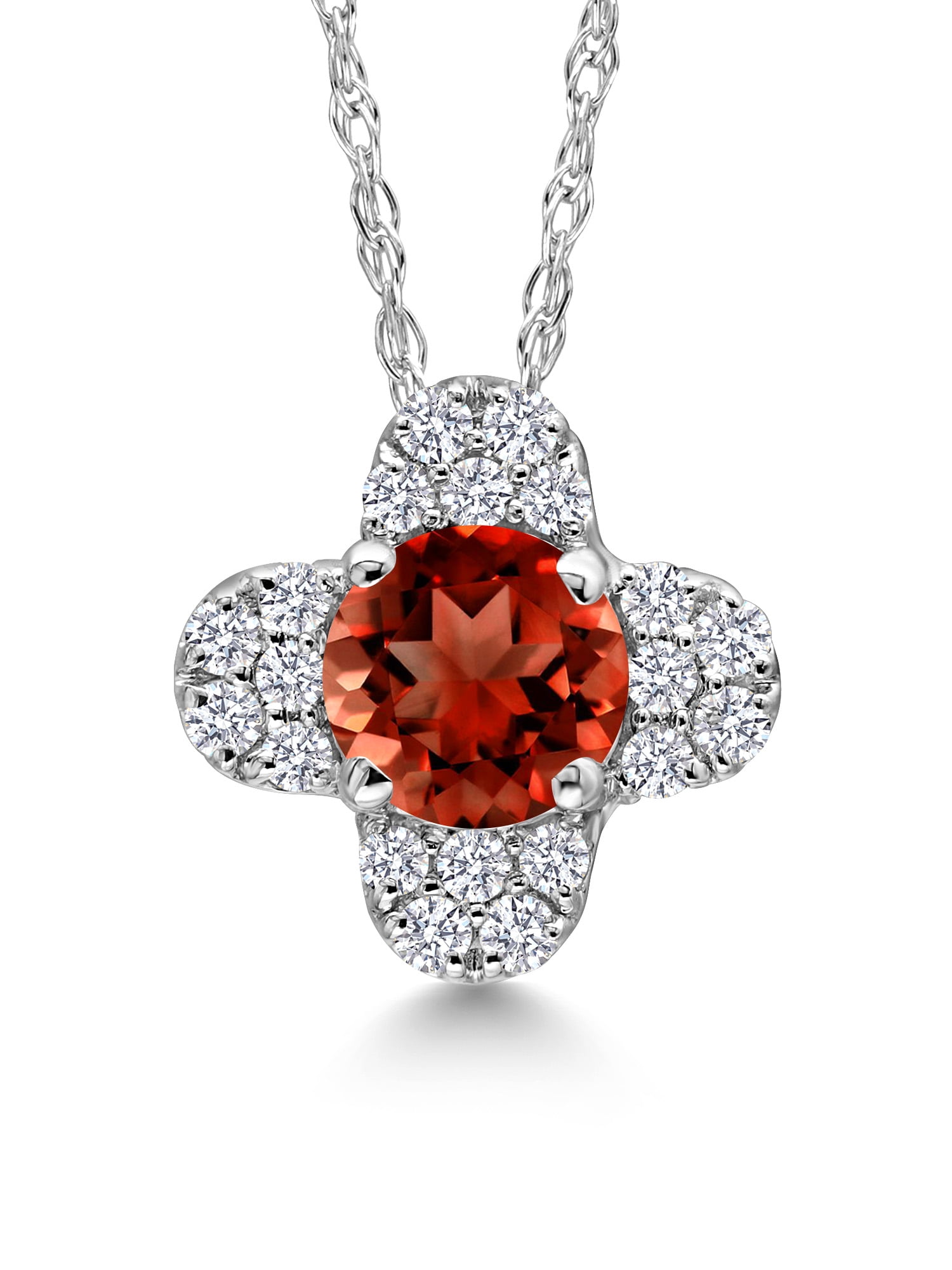 Gem Stone King 10K White Gold Red Garnet and White Lab Grown Diamond ...