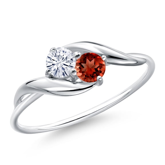 Gem Stone King 10K White Gold Round Red Garnet and White Topaz Ring for ...