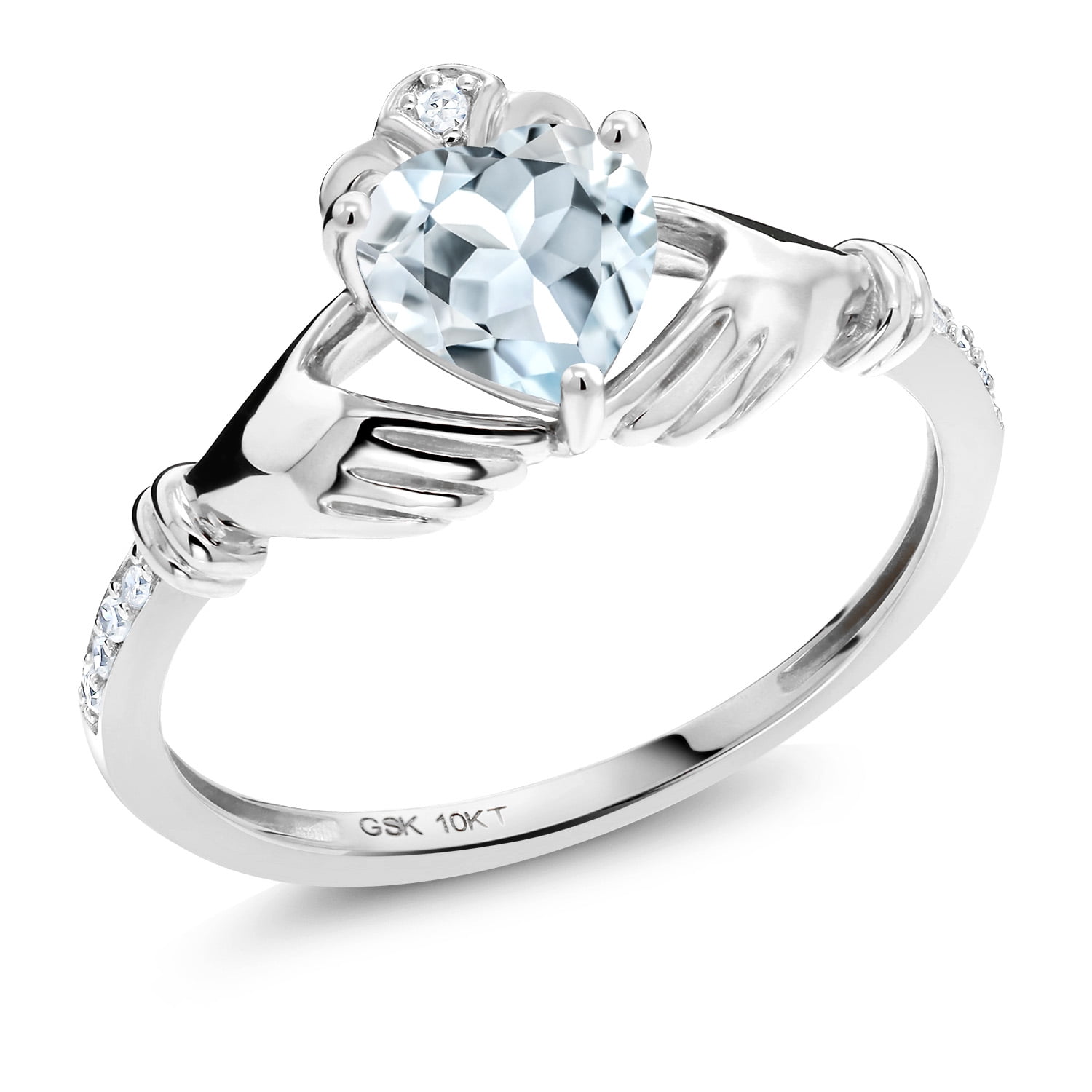 Gem Stone King 10K White Gold Sky Blue Aquamarine and White Diamond ...