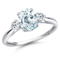 Gem Stone King 10K White Gold Sky Blue Aquamarine and White Diamond ...