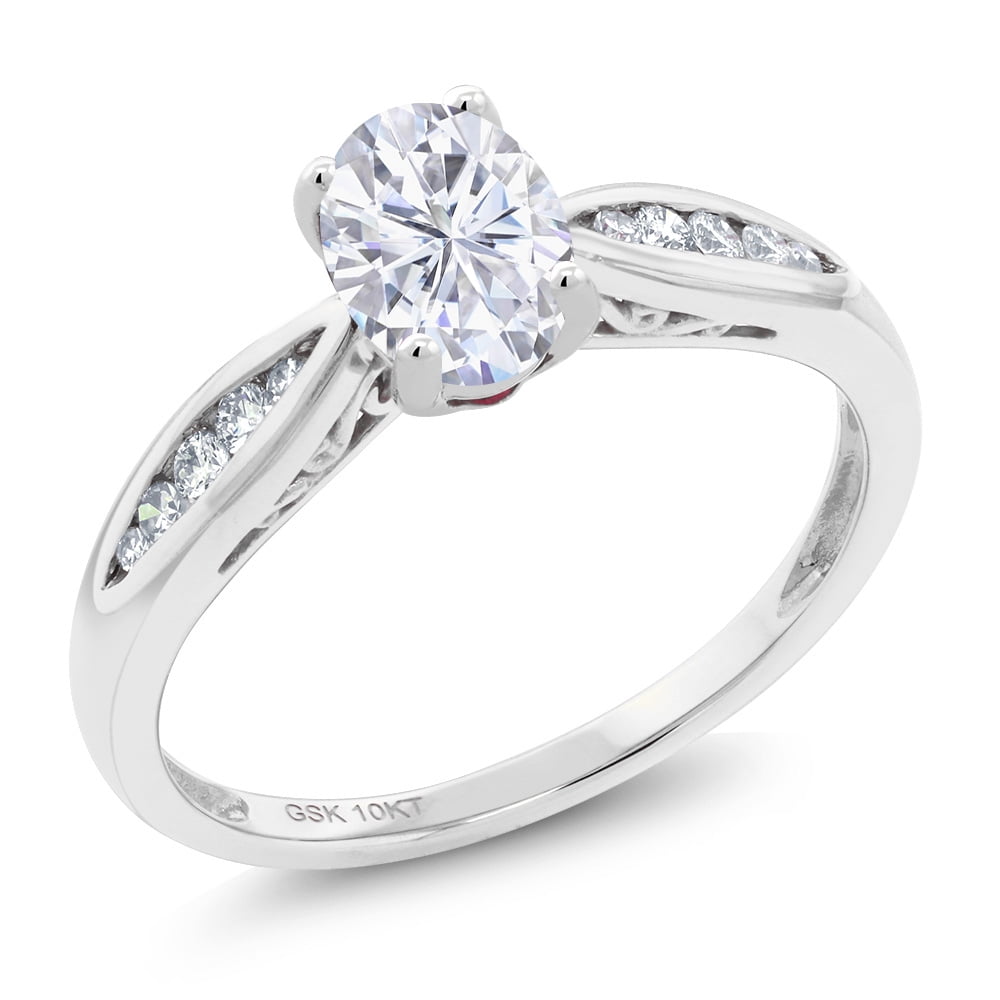Gem Stone King 10K White Gold Solitaire with Accent Stones Ring Oval 0 ...