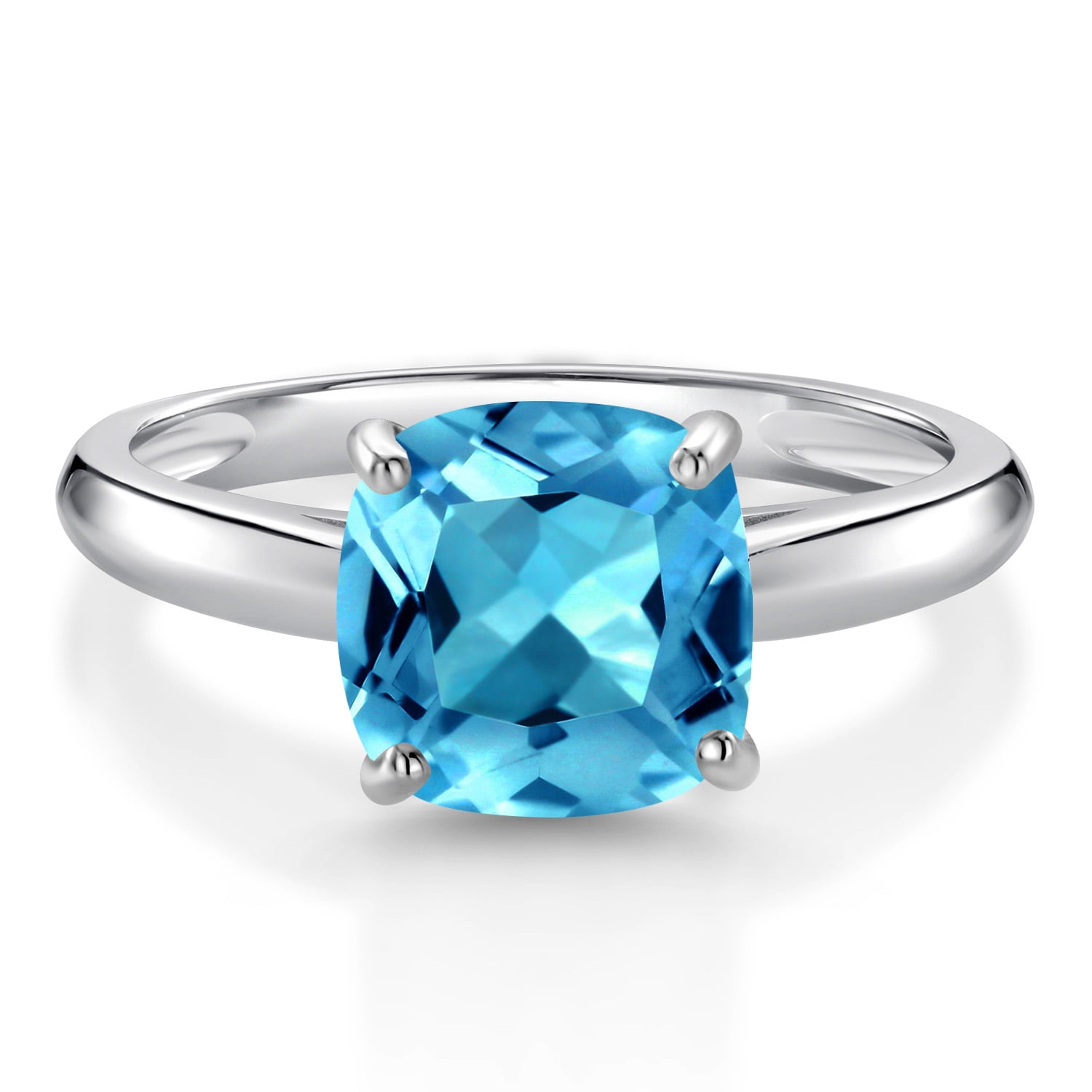 Gem Stone King 10K White Gold Swiss Blue Topaz Solitaire Engagement ...