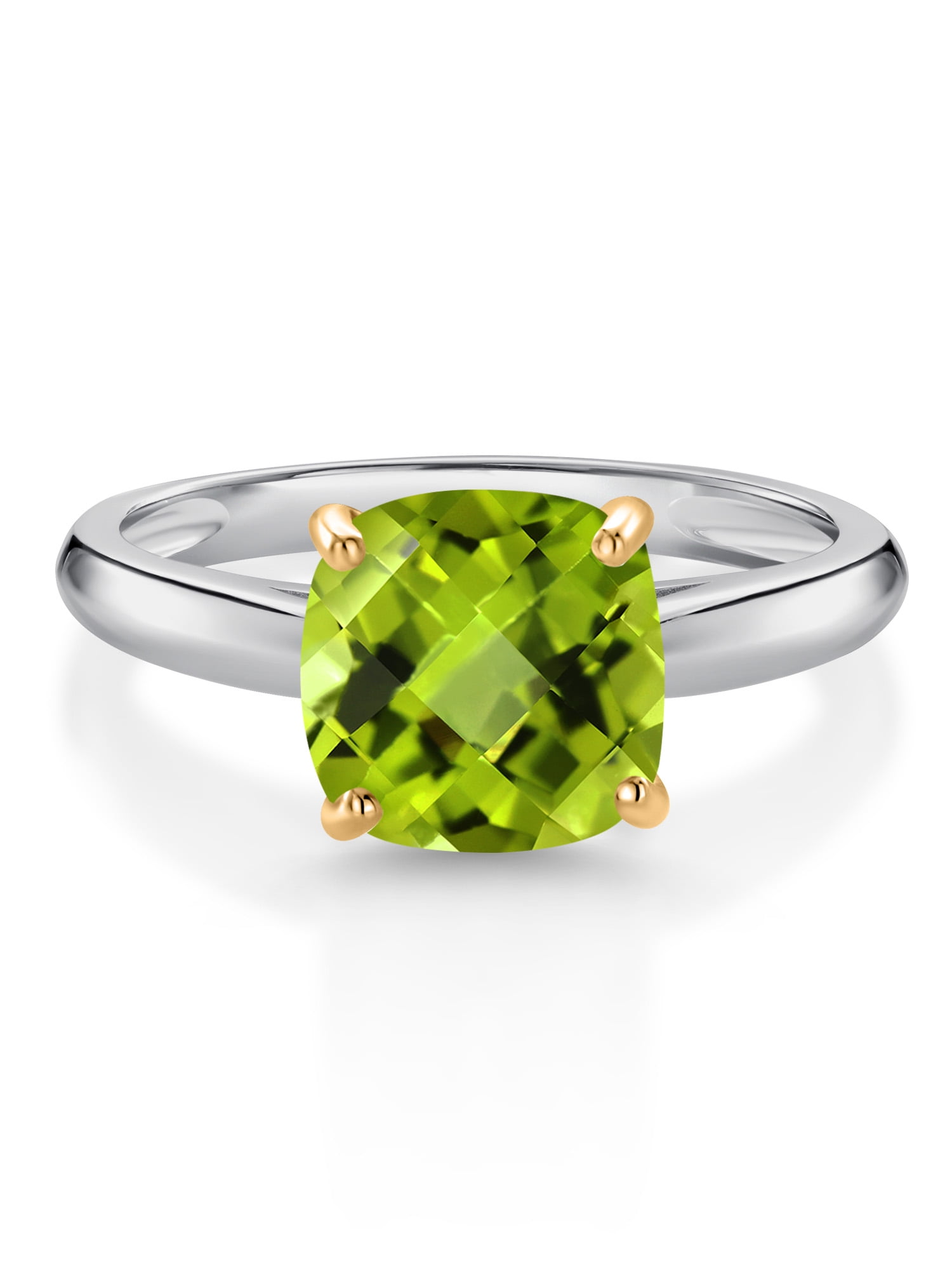 Gem Stone King 10K White and Yellow Gold Green Peridot Solitaire ...