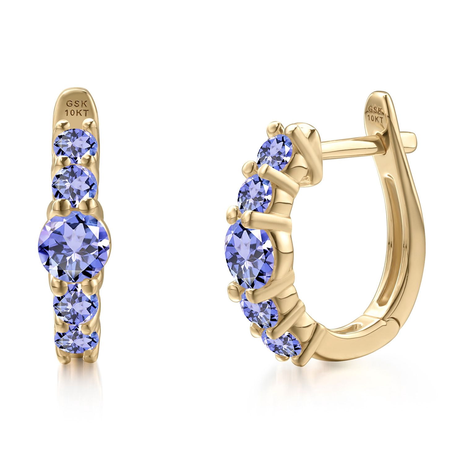 Gem Stone King 10K Yellow Gold Blue Tanzanite Hoop Earrings for Women ...