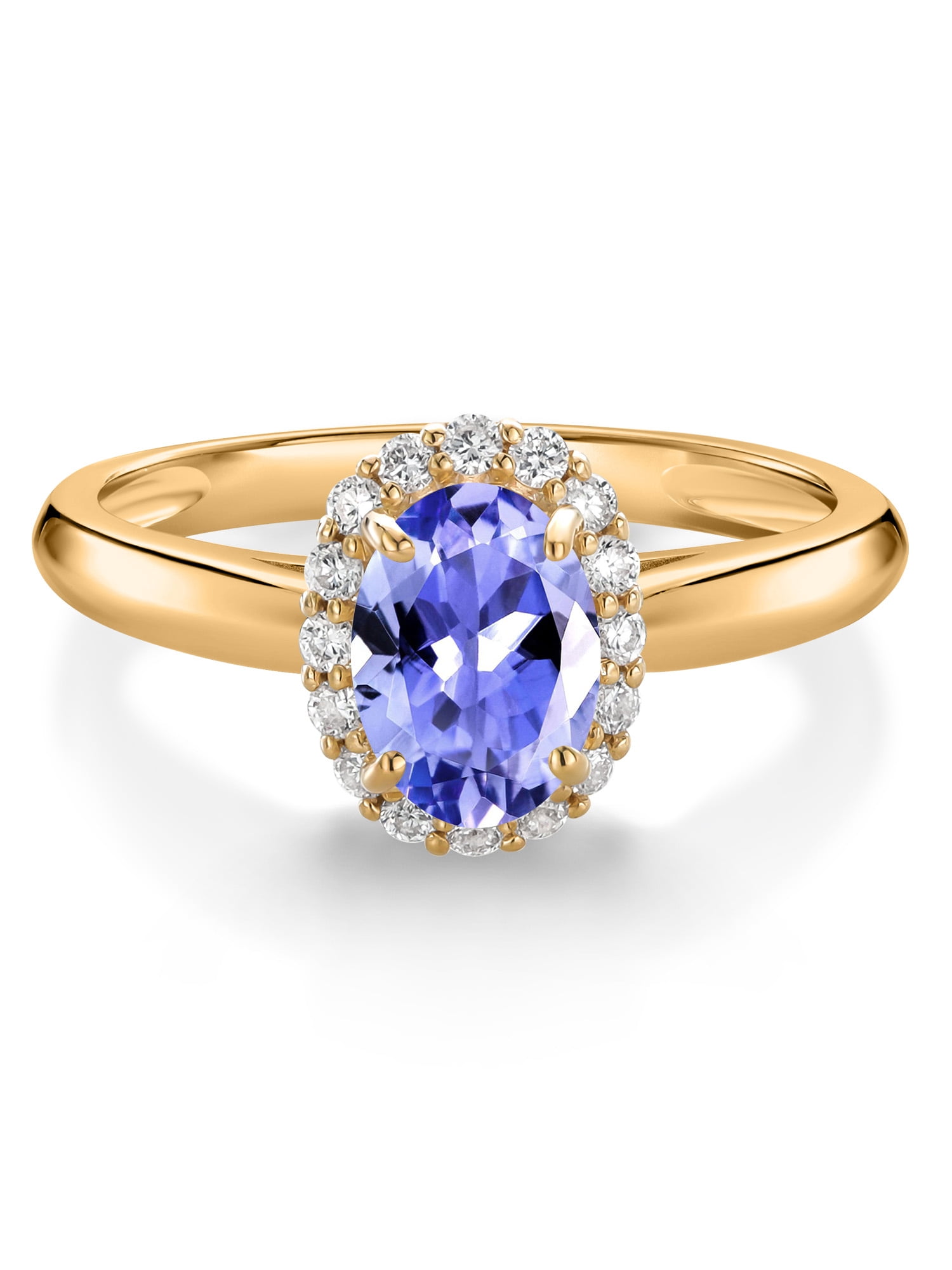 Gem Stone King 10K Yellow Gold Blue Tanzanite and White Lab Grown ...
