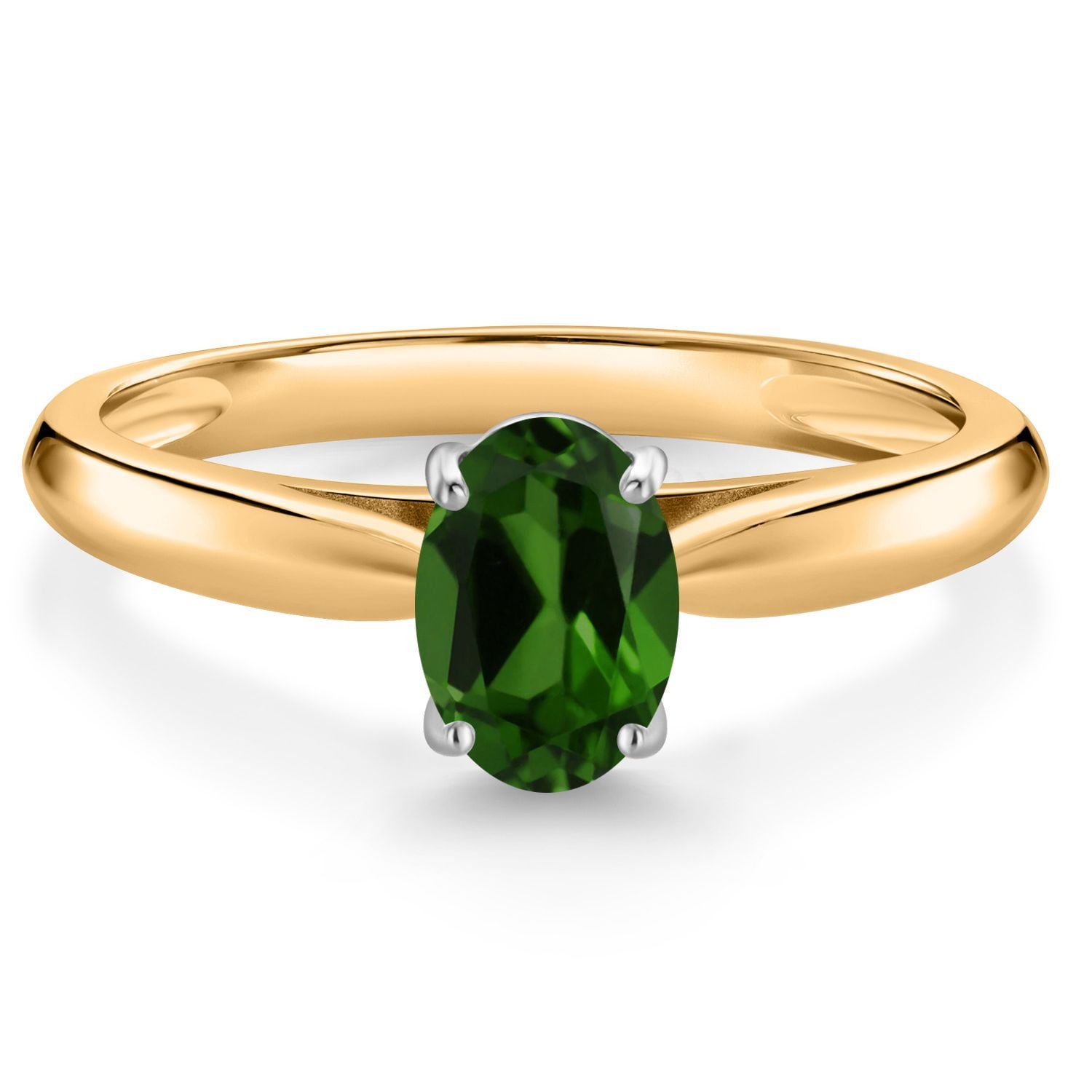 Gem Stone King 10K Yellow Gold Green Chrome Diopside Solitaire Engagement Ring for Women (0.70 ...