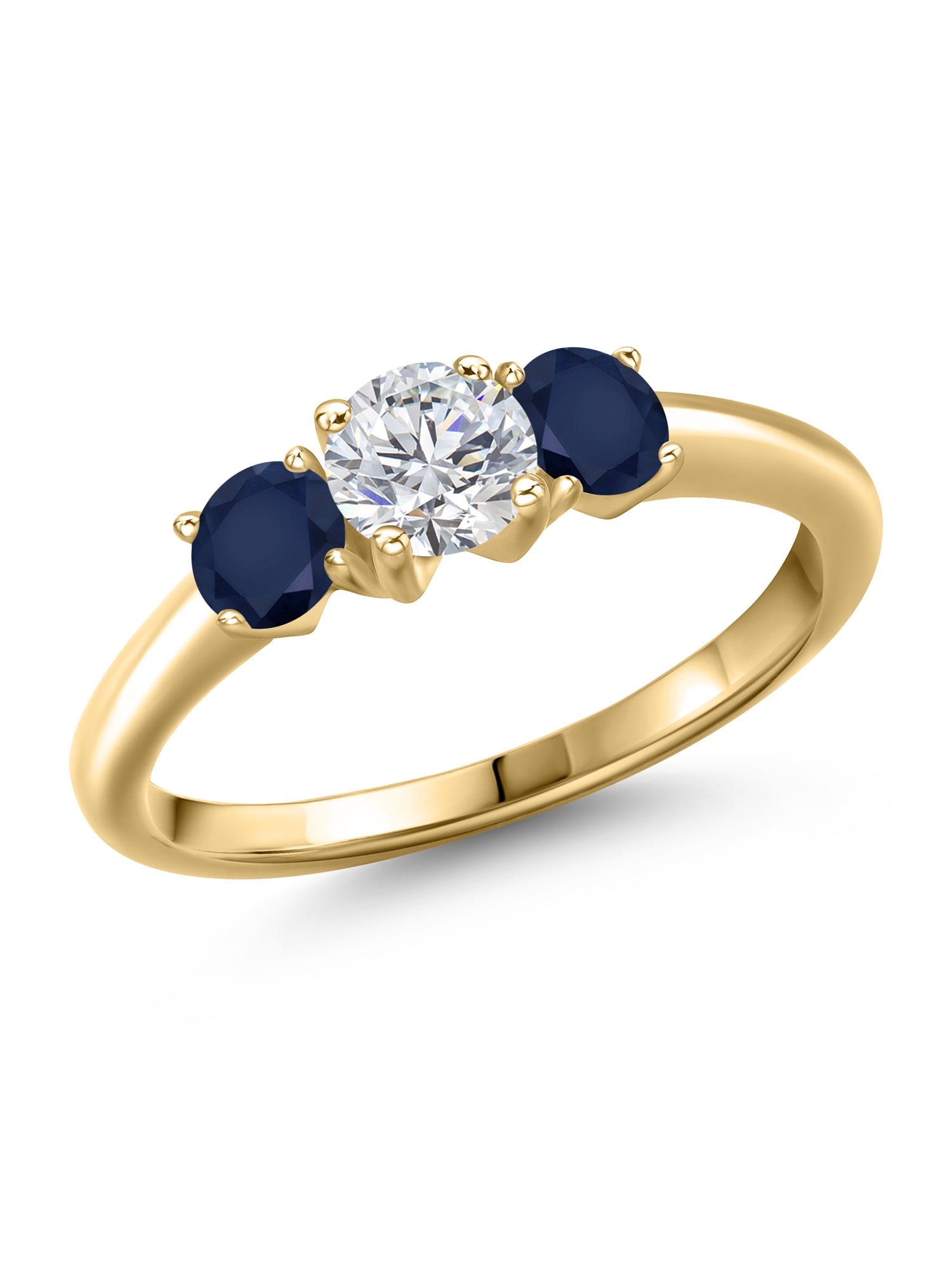 Gem Stone King 10K Yellow Gold Lab Grown Diamond and Blue Sapphire ...