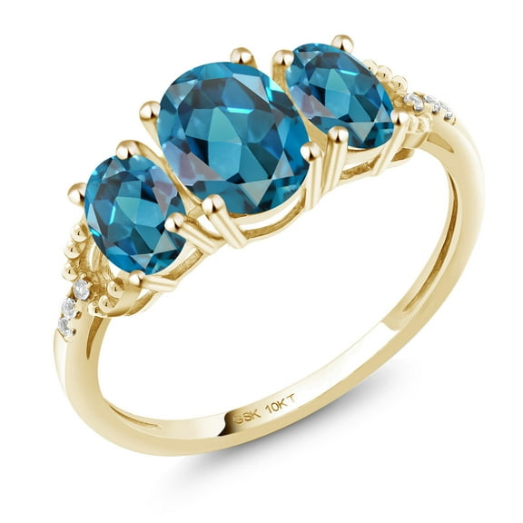 10K Yellow Gold Natural London Blue Topaz & Smoky Topaz Ring 3-Stone ...