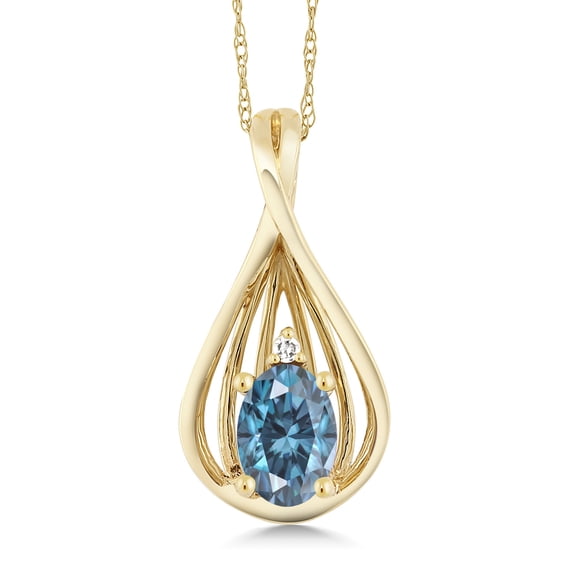 Gem Stone King 14K Yellow Gold Persian Blue Moissanite Pendant Necklace ...