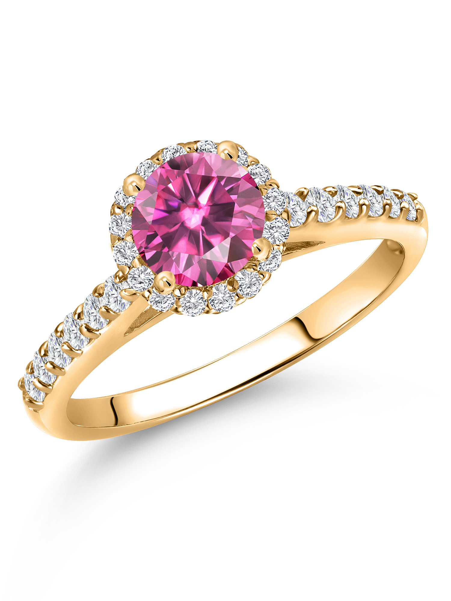 Gem Stone King 10K Yellow Gold Pink Moissanite and Lab Grown Diamond ...