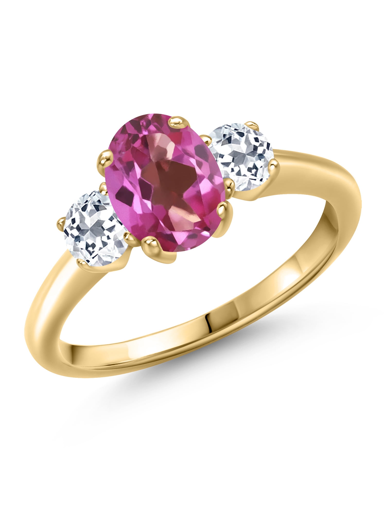 Gem Stone King 10K Yellow Gold Pink Mystic Topaz and White Topaz ...