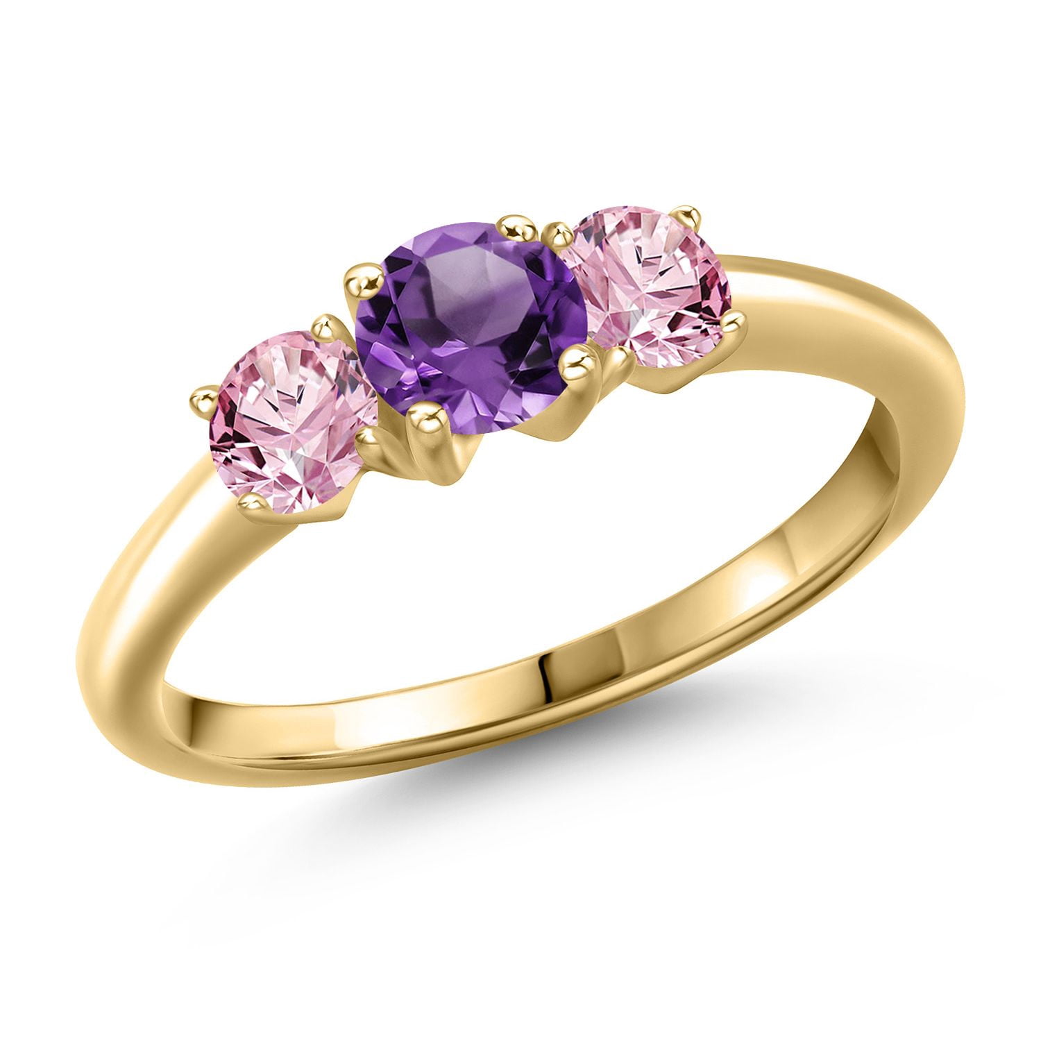 Gem Stone King 10K Yellow Gold Purple Amethyst and Pink Lab Grown ...