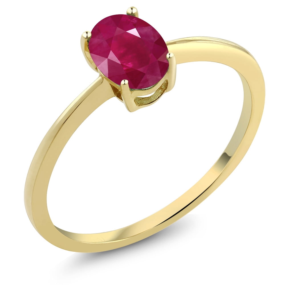 Gem Stone King 10K Yellow Gold Red Ruby Solitaire Engagement Ring for ...