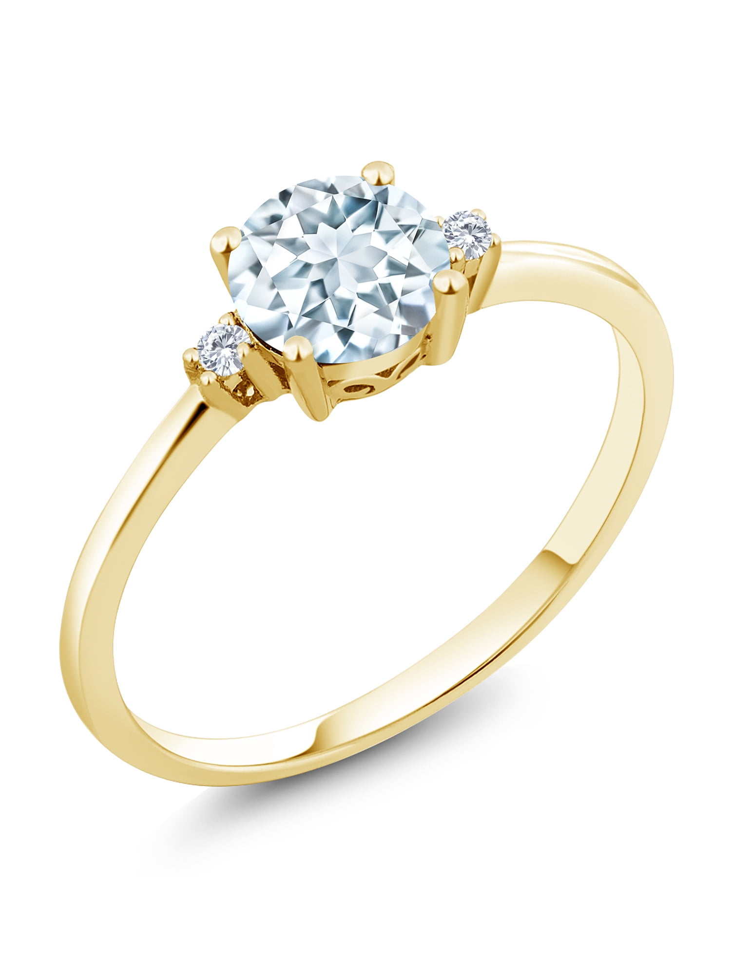 Gem Stone King 10K Yellow Gold Sky Blue Aquamarine and White Lab Grown ...