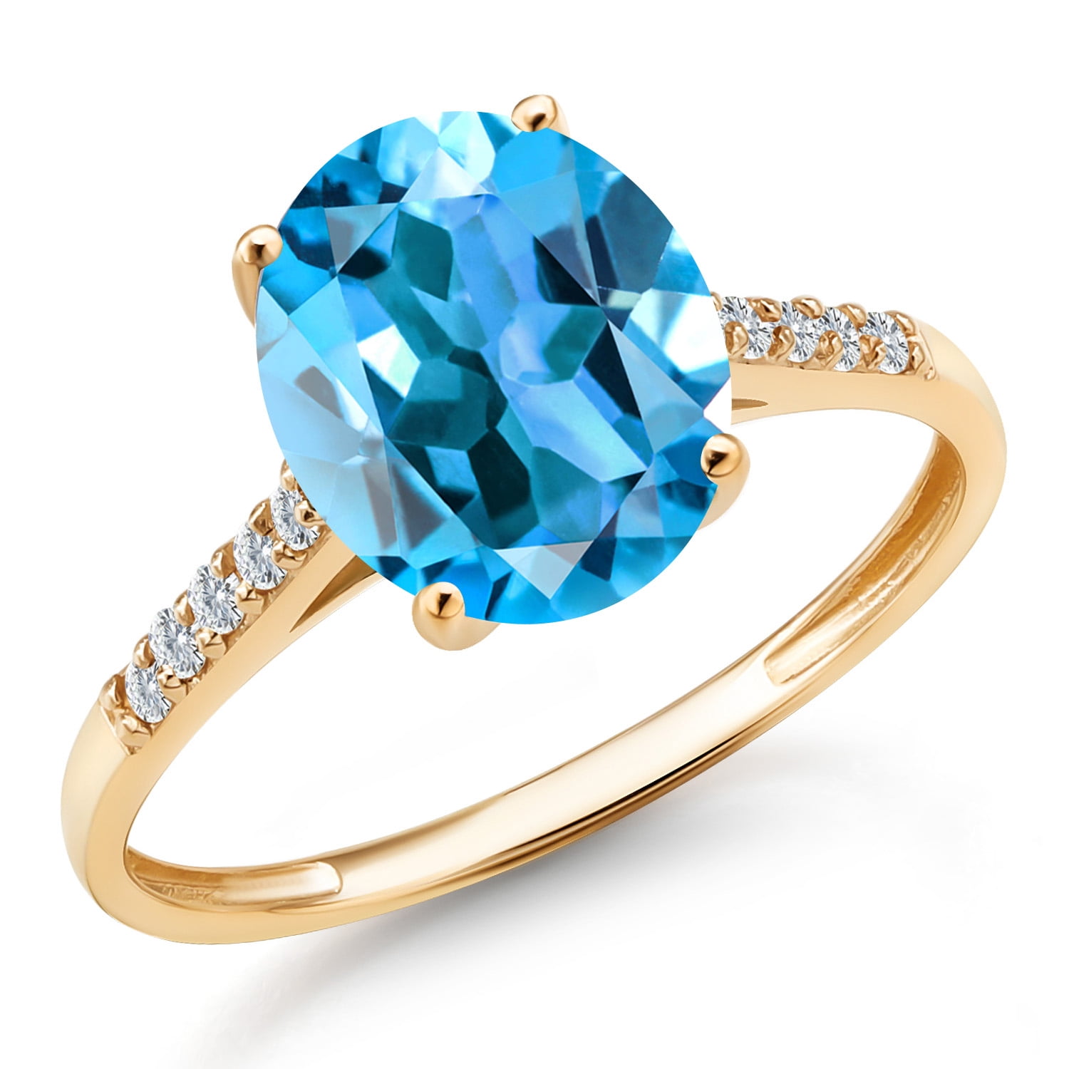Gem Stone King 10K Yellow Gold Swiss Blue Topaz and White Diamond ...