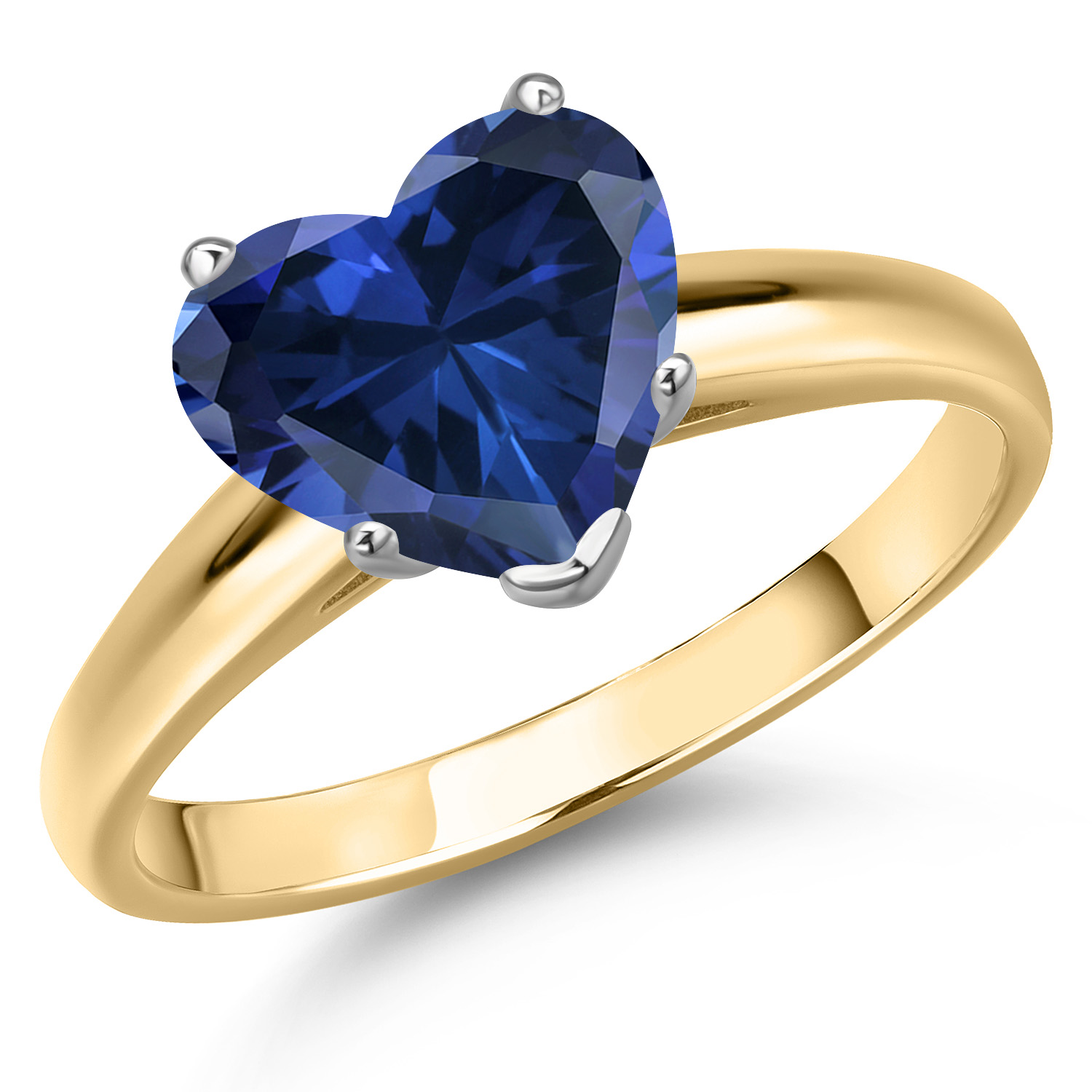 Gem Stone King 14K Two Tone Gold Blue Created Sapphire Solitaire ...