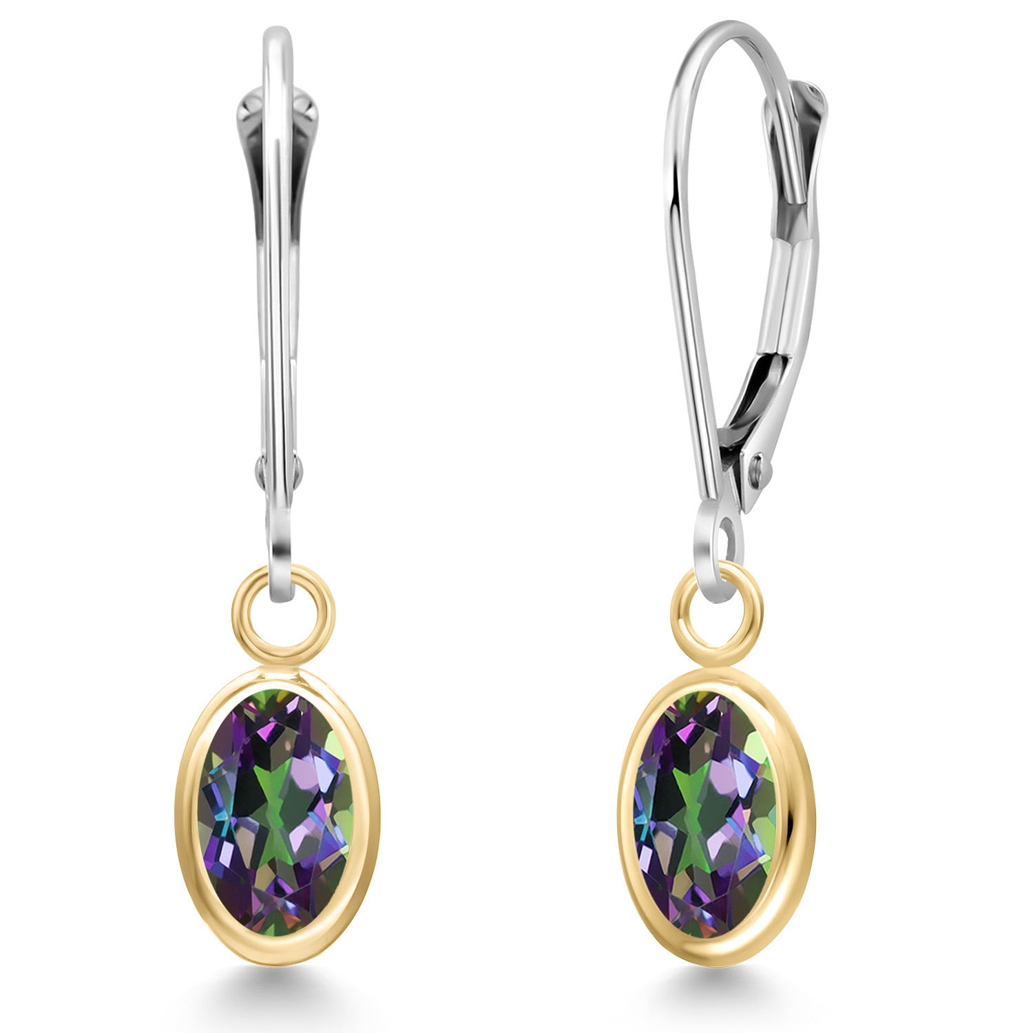 Gem Stone King 14K Two Tone Gold Green Mystic Topaz Dangle Earrings for ...